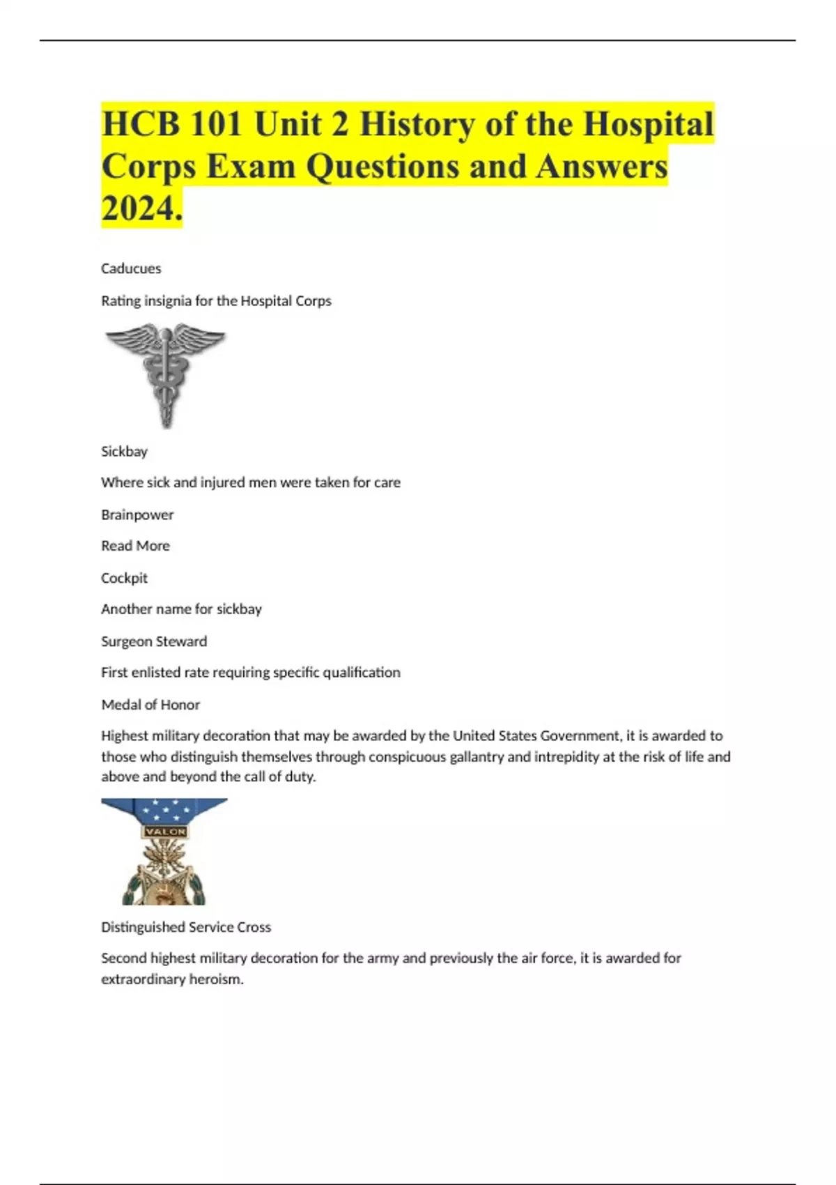 HCB 101 Unit 2 History of the Hospital Corps Exam Questions and Answers ...