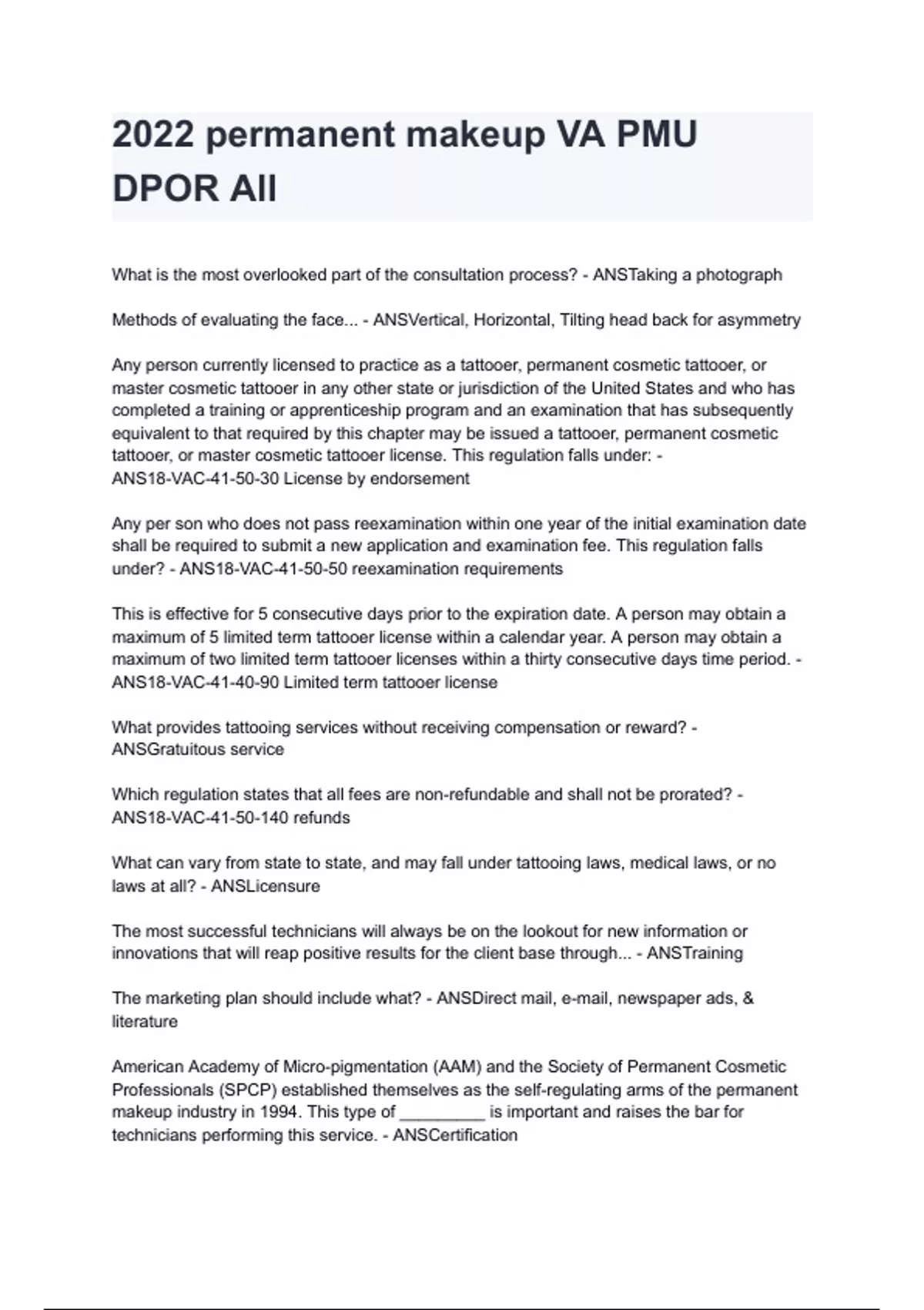 2022 permanent makeup VA PMU DPOR All 2024/2025 latest update A+ score ...