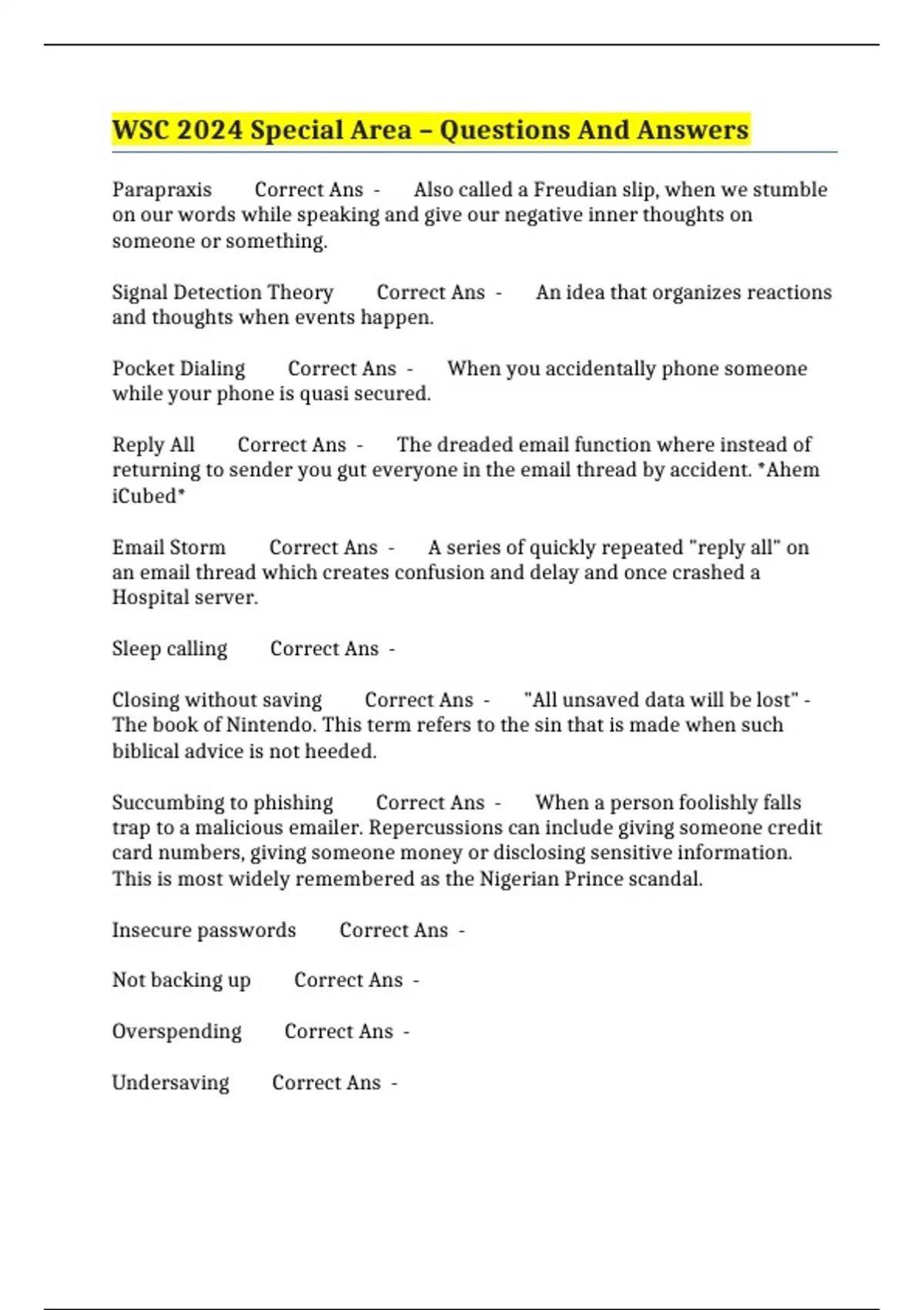 WSC 2024 Special Area – Questions And Answers - WSC - Stuvia US