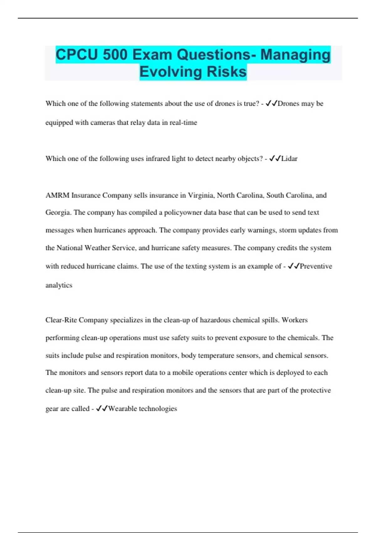CPCU 500 Exam Questions- Managing Evolving Risks - CPCU 500 - Stuvia US