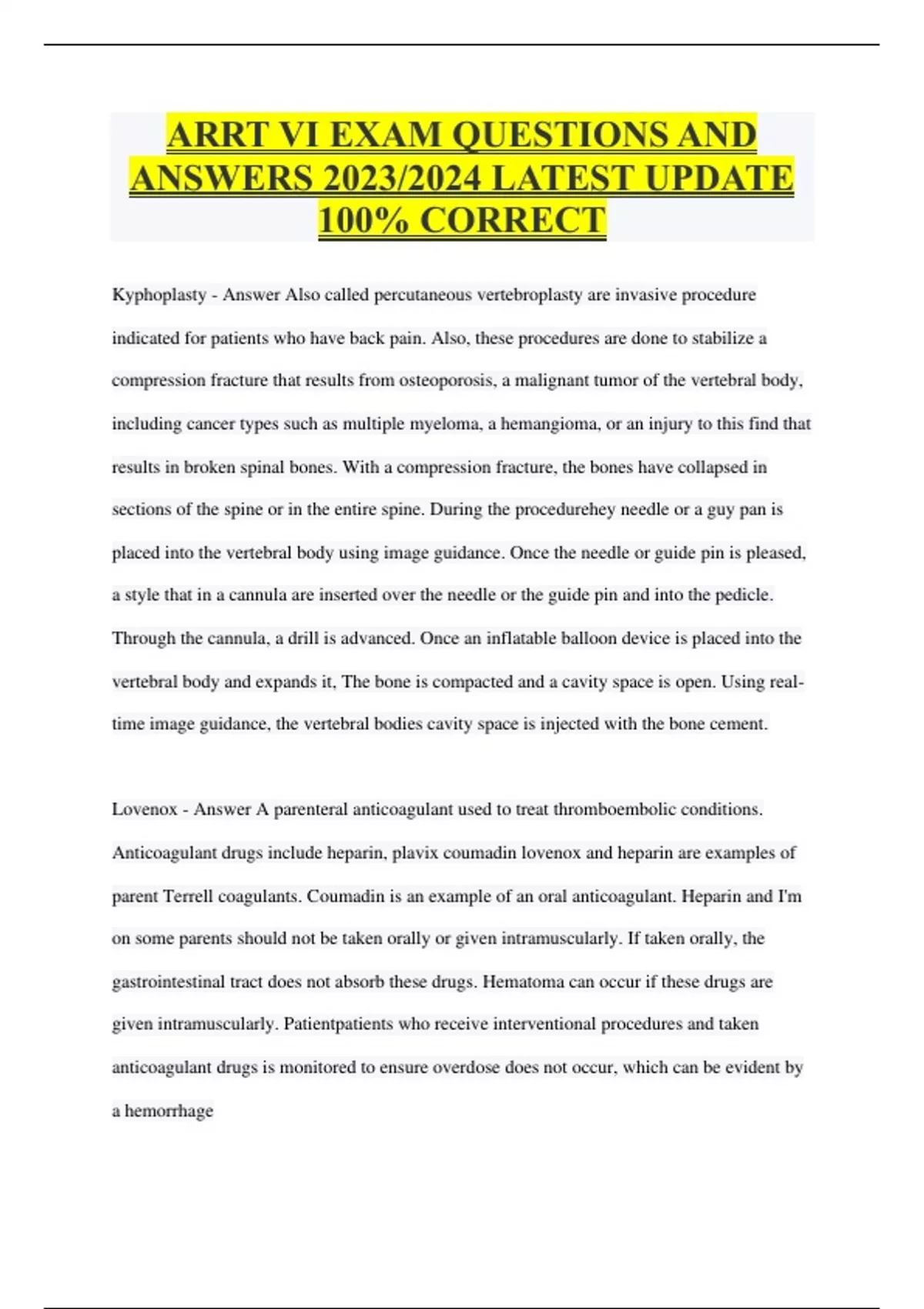 ARRT VI EXAM QUESTIONS AND ANSWERS 2023/2024 LATEST UPDATE 100% CORRECT ...