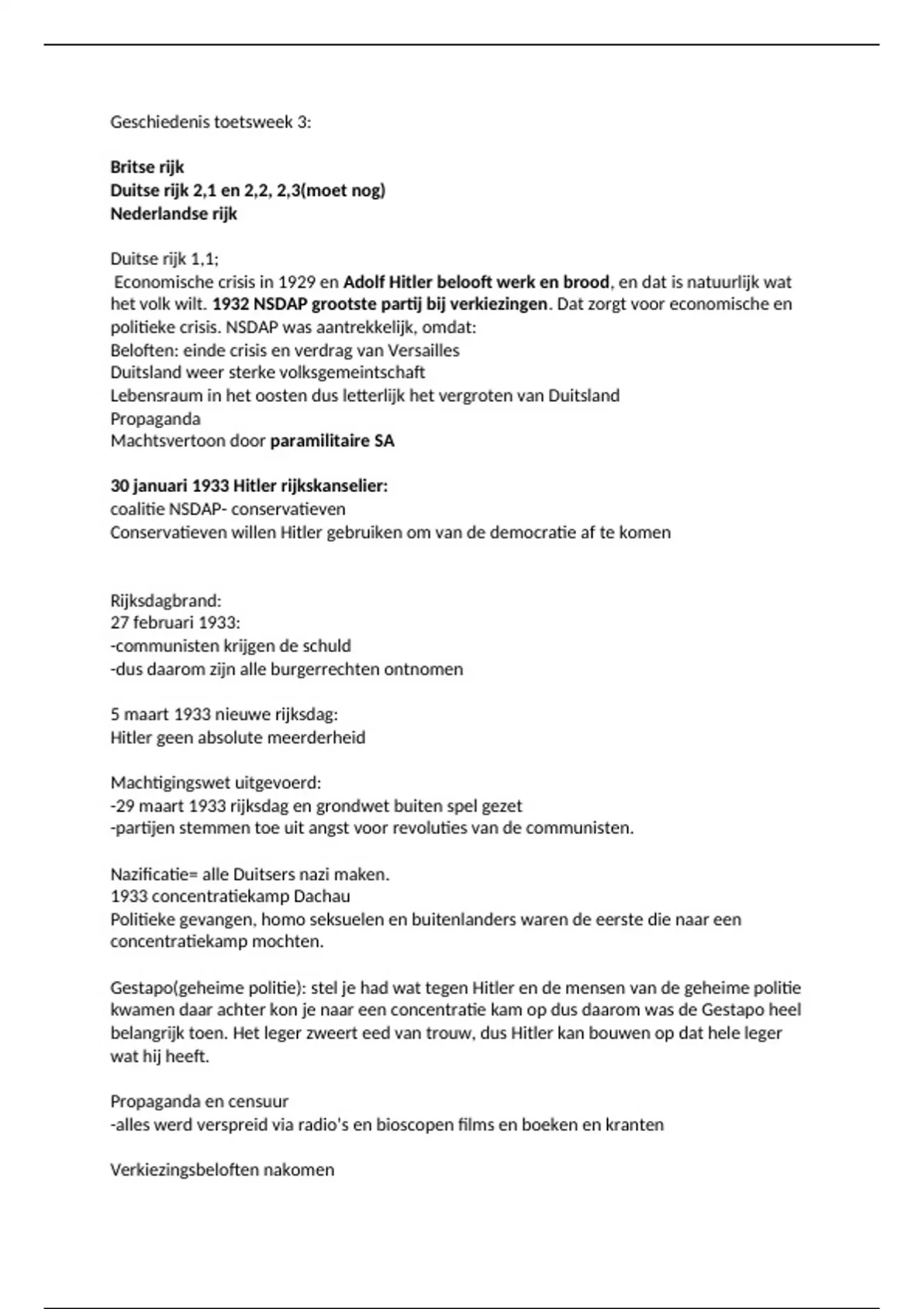 Geschiedenis examenstof van de 3 rijken - Geschiedenis - Stuvia NL