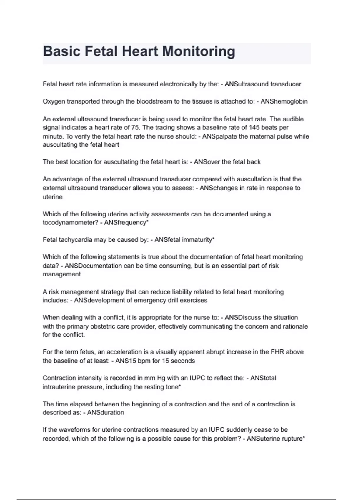 Basic Fetal Heart Monitoring 2024/2025 A+ score assured ( 100% verified ...