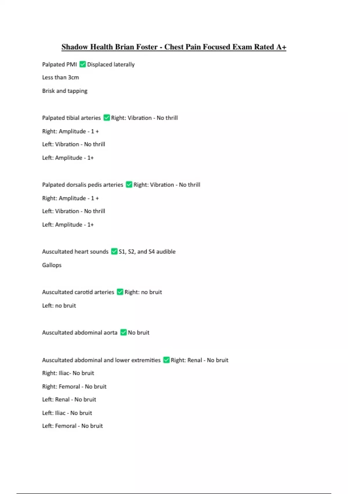 Shadow Health Brian Foster - Chest Pain Focused Exam Rated A+ - Shadow ...