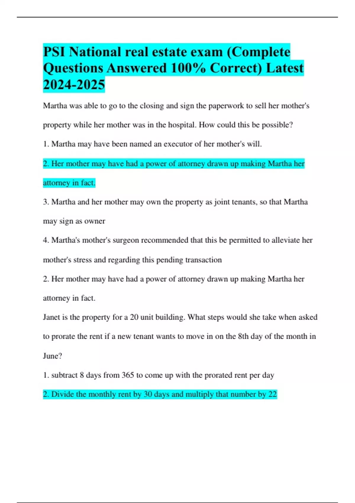 PSI National real estate exam (Complete Questions Answered 100% Correct ...