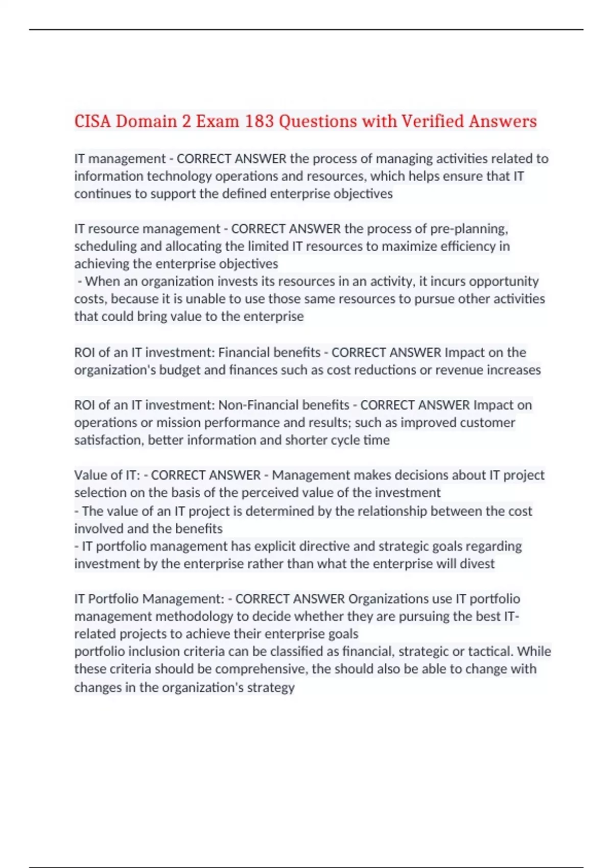 CISA Domain 2 Exam 183 Questions with Verified Answers,100% CORRECT ...