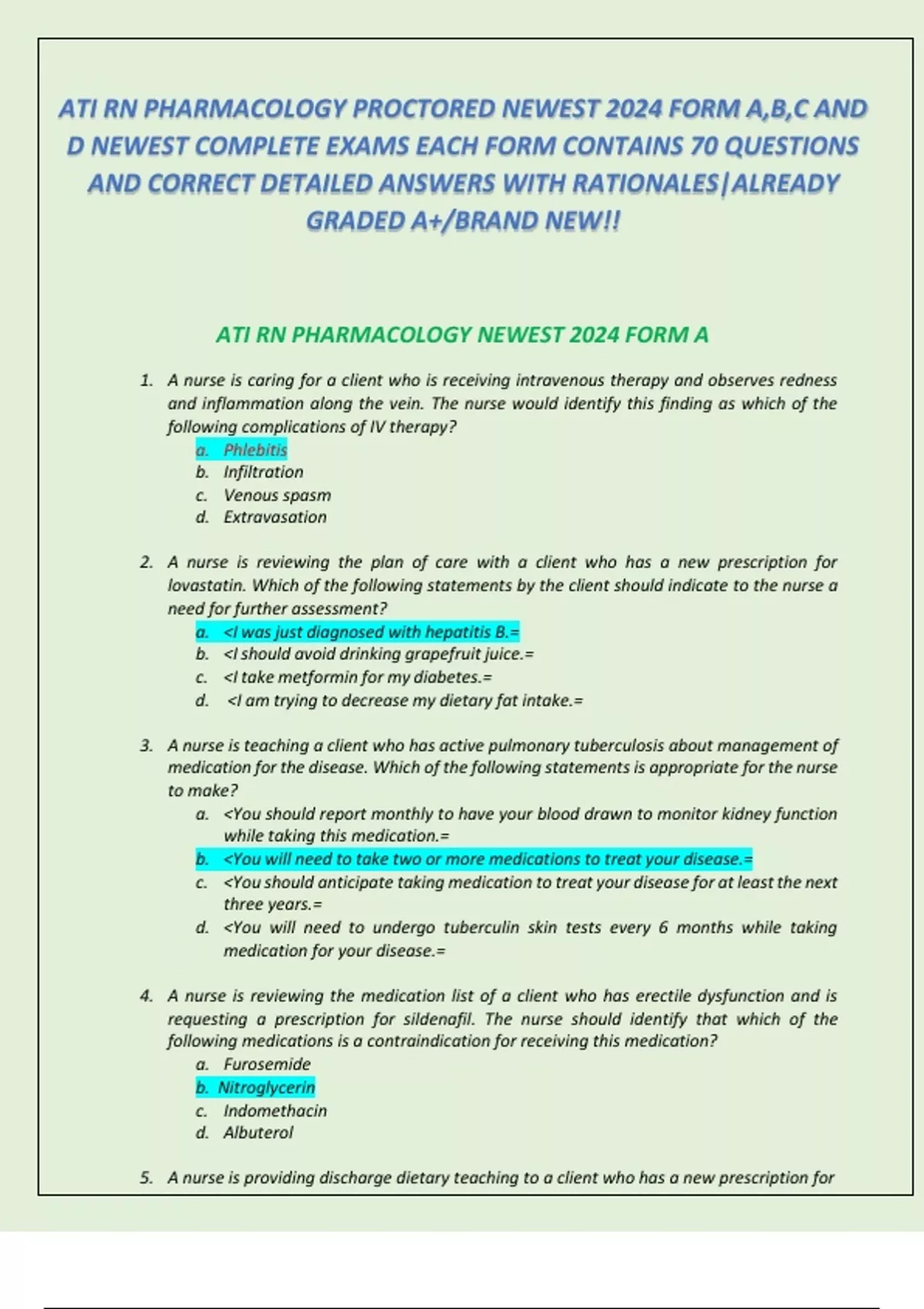 ATI RN PHARMACOLOGY PROCTORED NEWEST 2024 FORM A,B,C AND D NEWEST ...