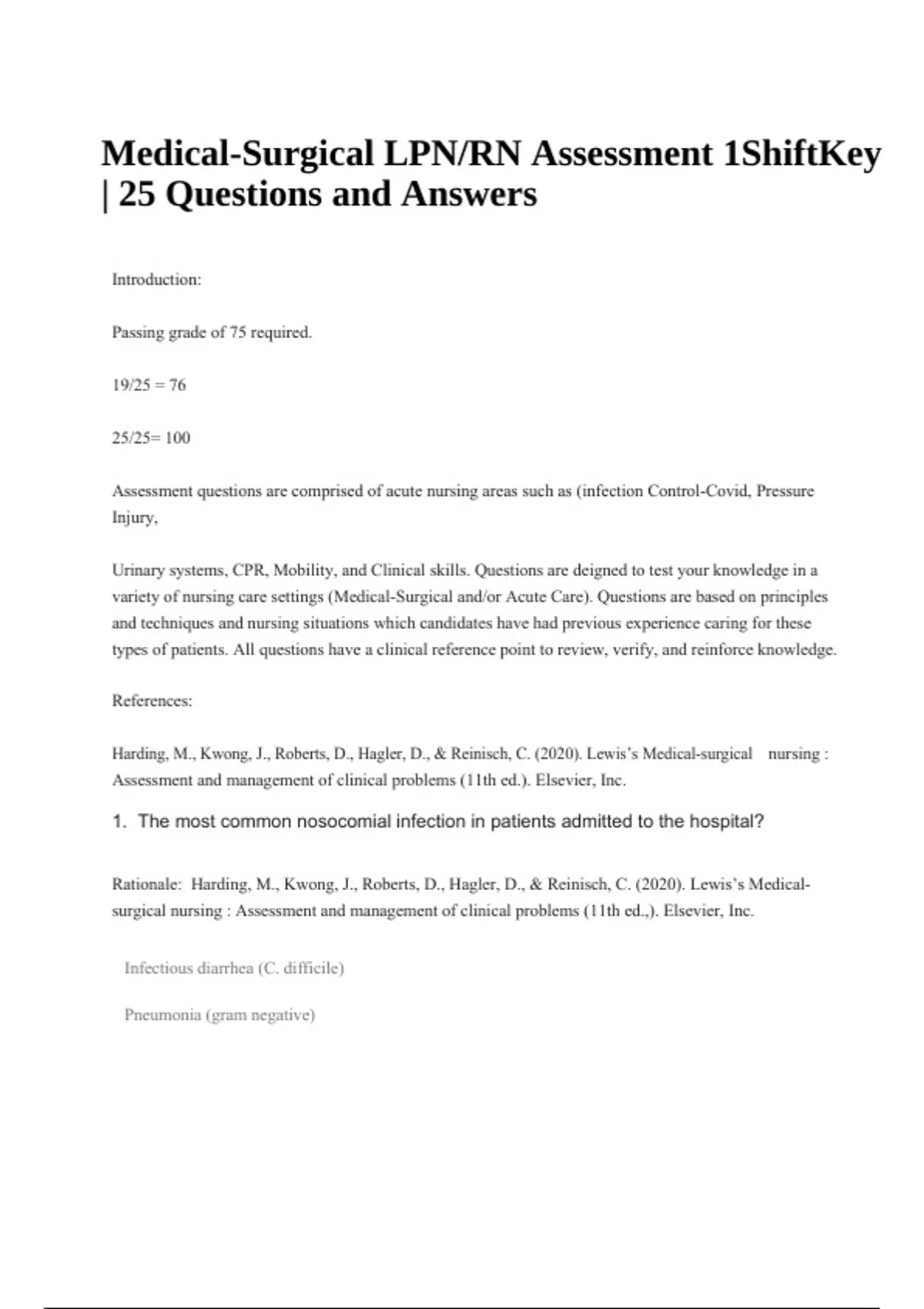 Medical-Surgical LPN/RN Assessment 1ShiftKey | 25 Questions and Answers. - Medical-Surgical LPN ...