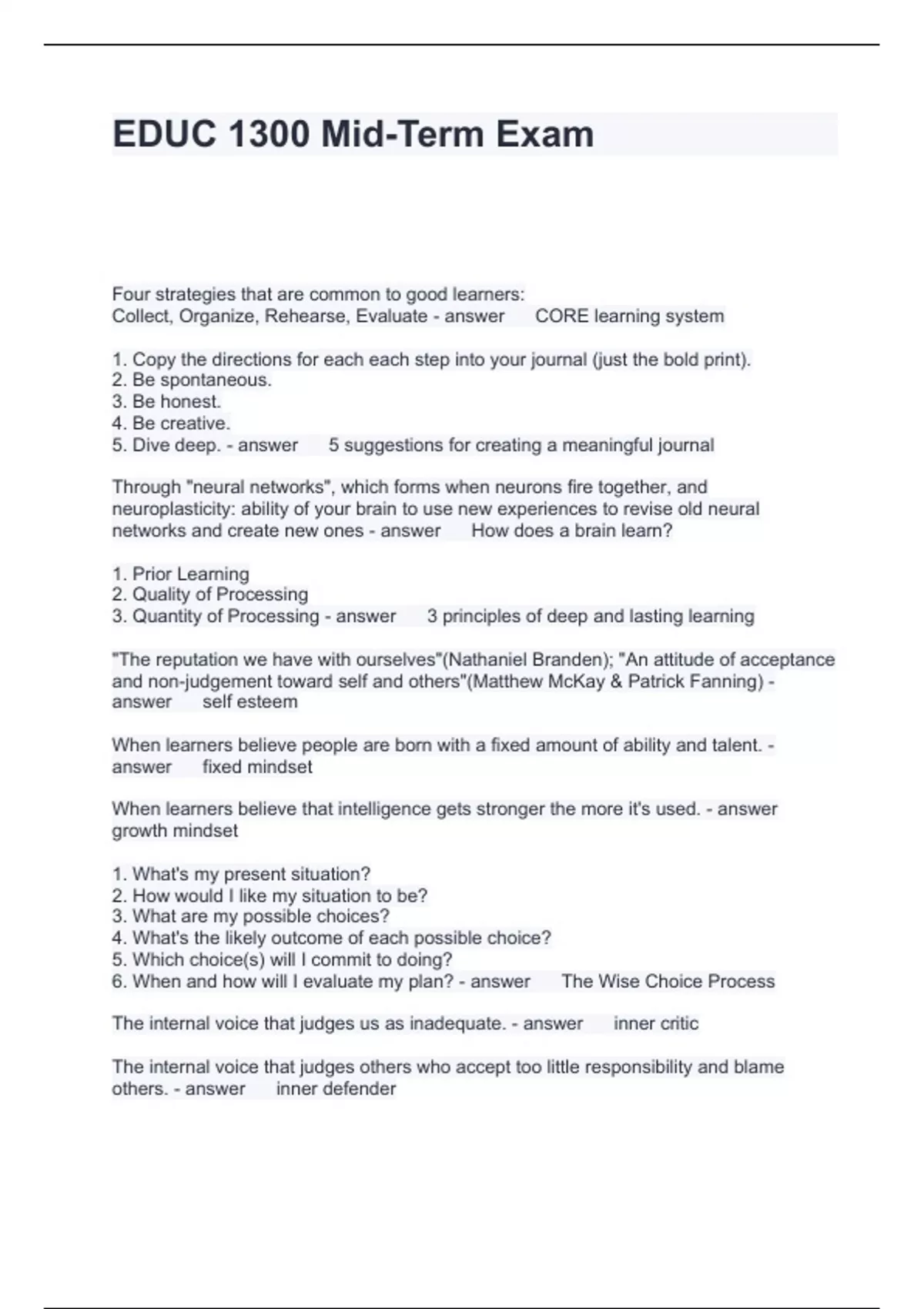 EDUC 1300 Mid-Term Exam Questions with correct Answers 2024 - EDUC 1300 ...