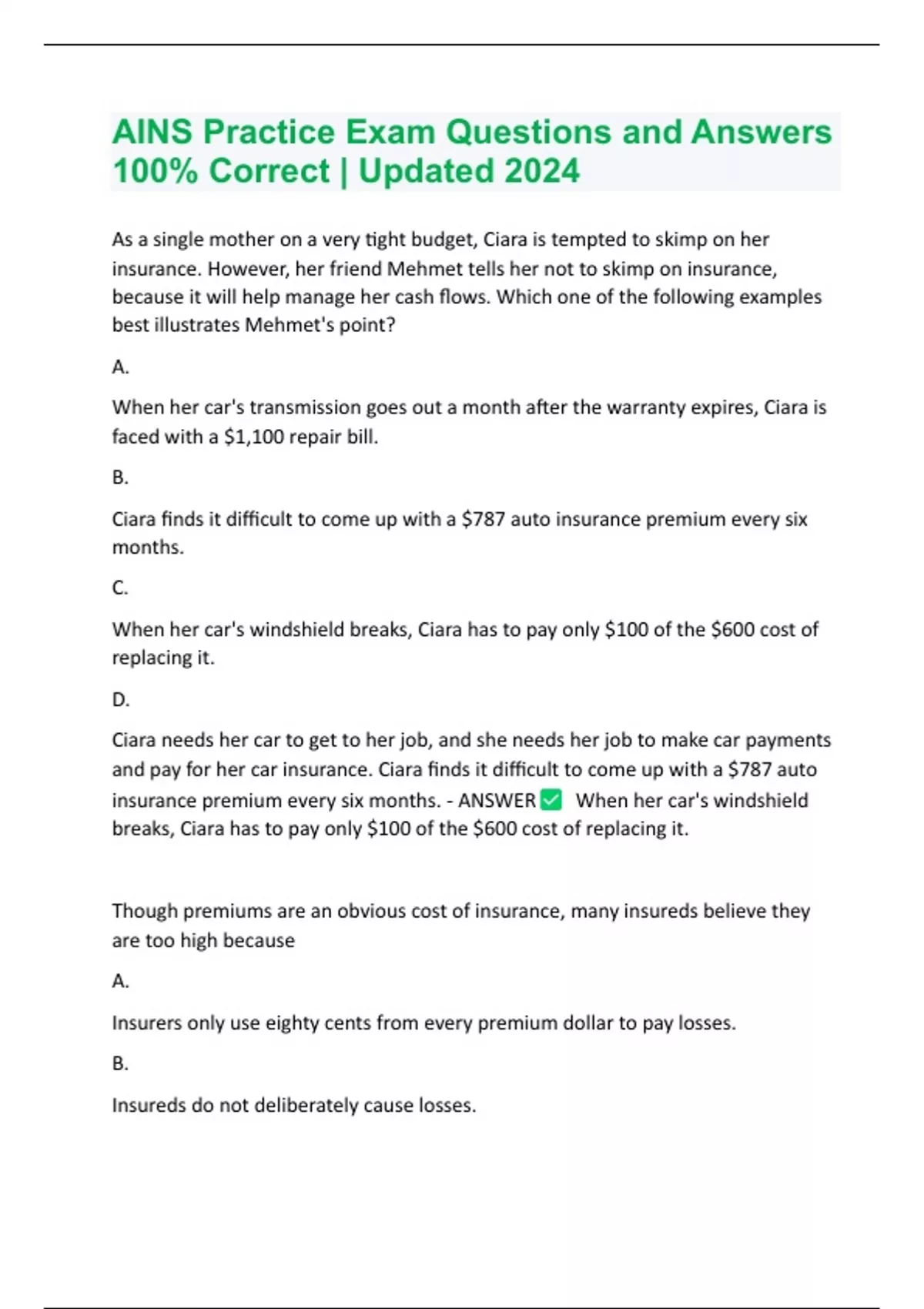 AINS Practice Exam Questions and Answers 100% Correct | Updated 2024 ...