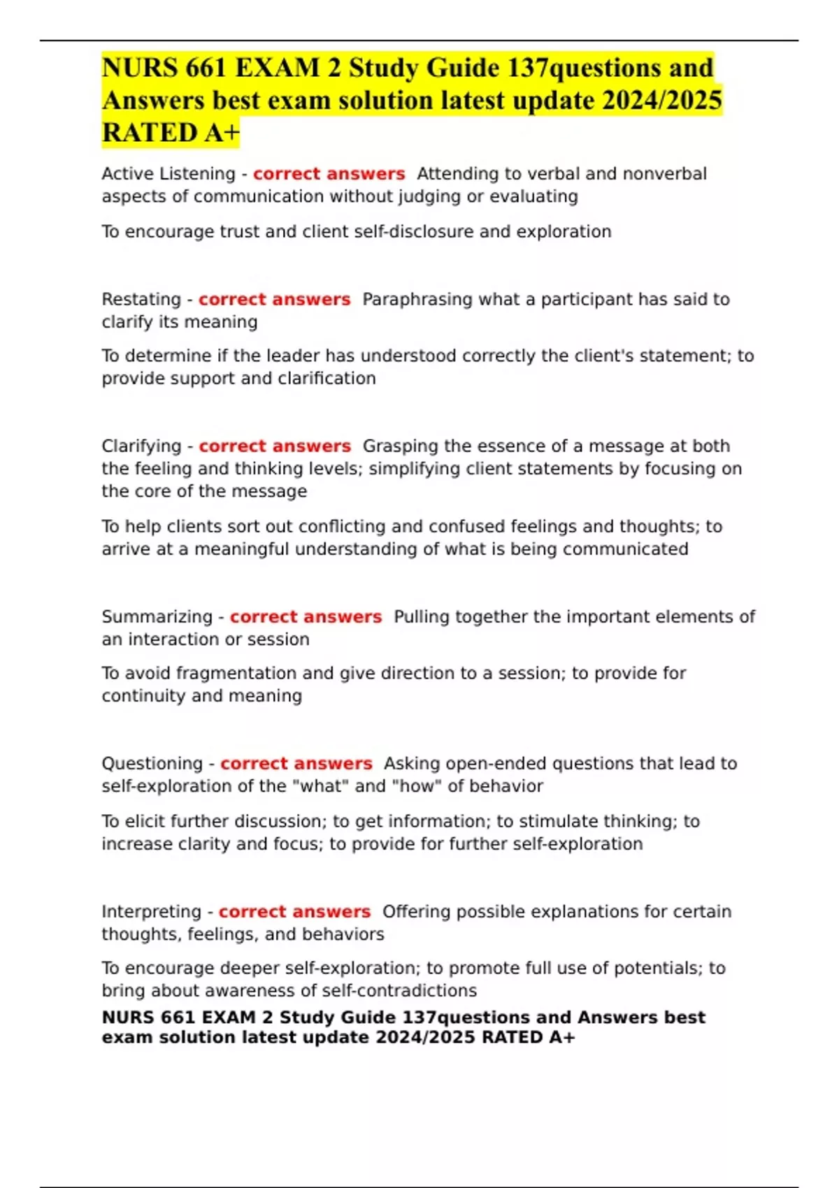 NURS 661 EXAM 2 Study Guide 137questions and Answers best exam solution ...