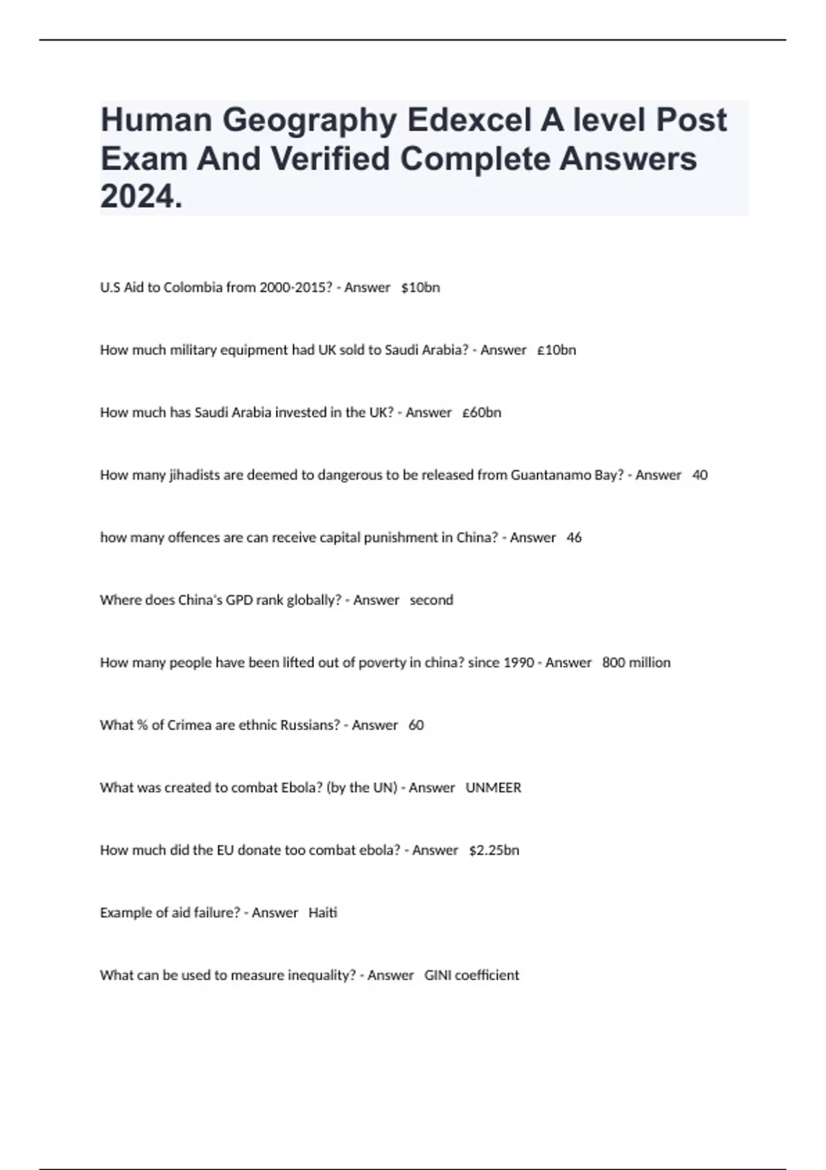 Edexcel -A-Level Geography Study Bundle All Exams Compiled With Correct ...