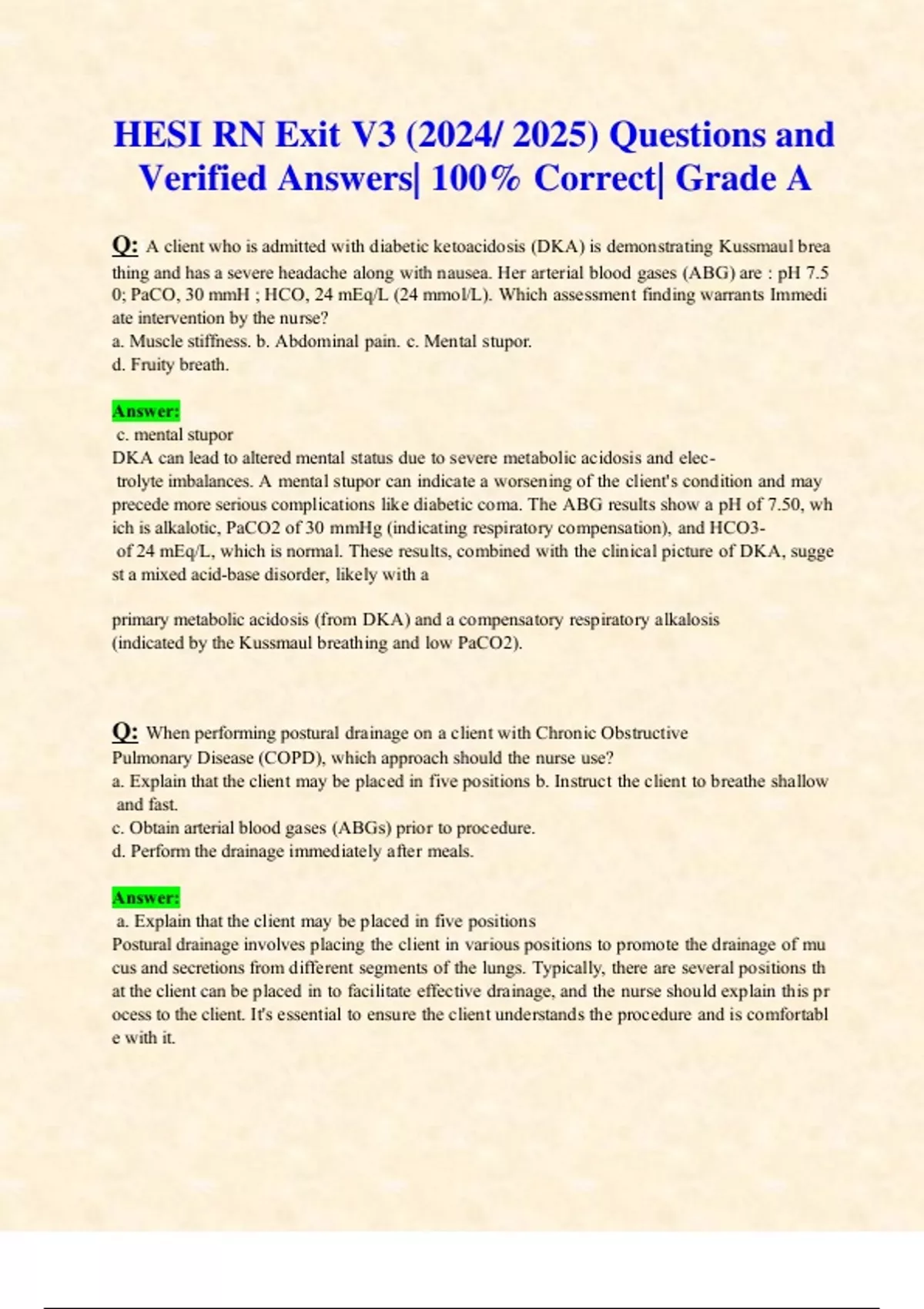 HESI RN Exit V3 (2024/ 2025) Questions and Verified Answers| 100% ...