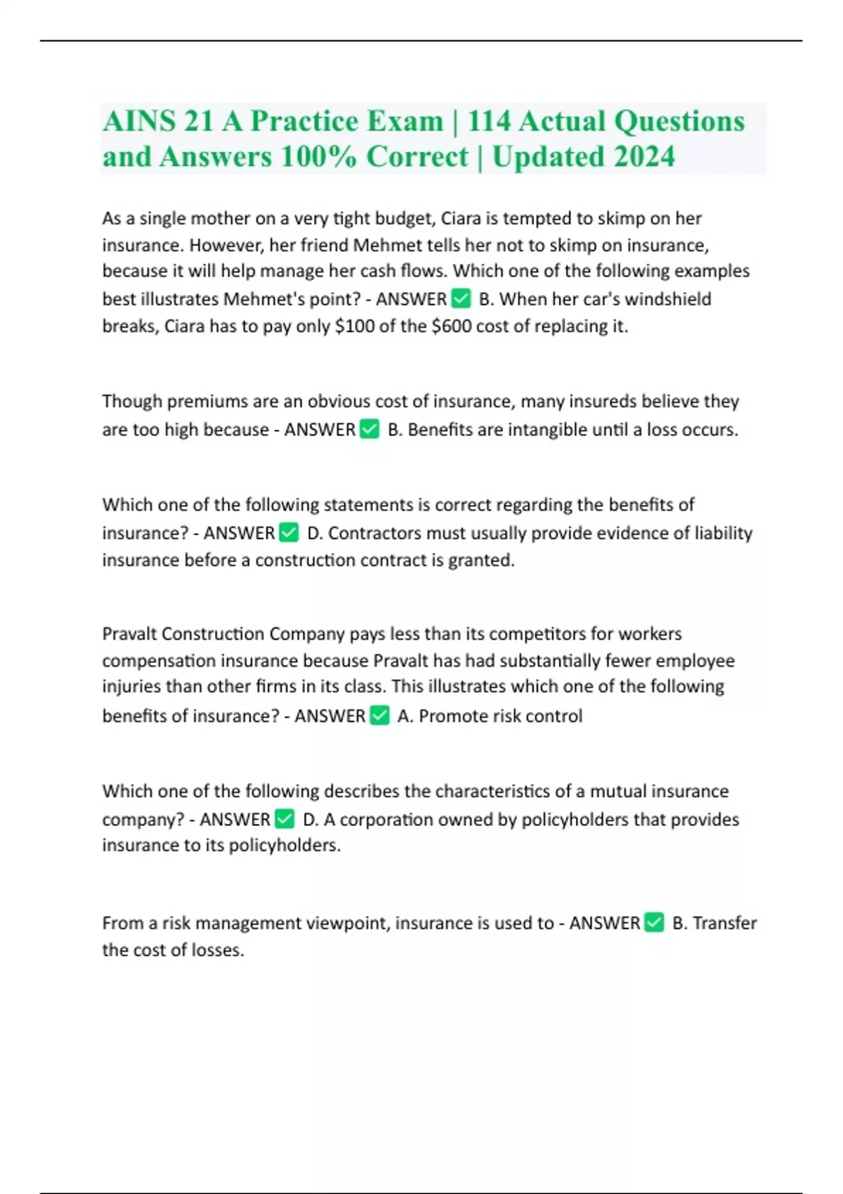 AINS 21 A Practice Exam | 114 Actual Questions and Answers 100% Correct ...