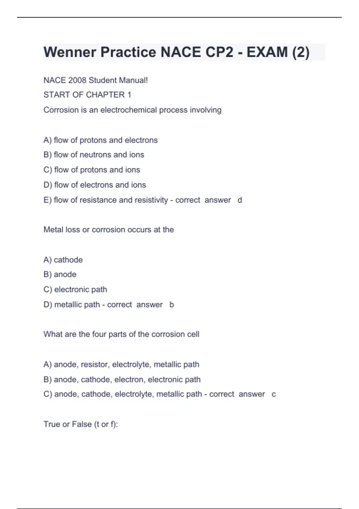 Wenner Practice NACE CP2 Questions with complete 2024 - NACE - Stuvia US