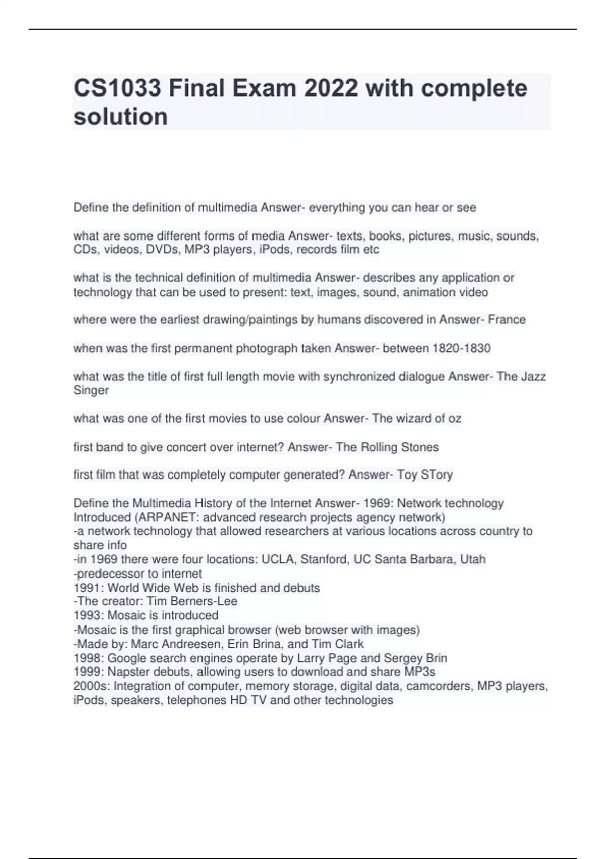 CS1033 Final Exam 2024 with complete solution - Nurs 102 - Stuvia US