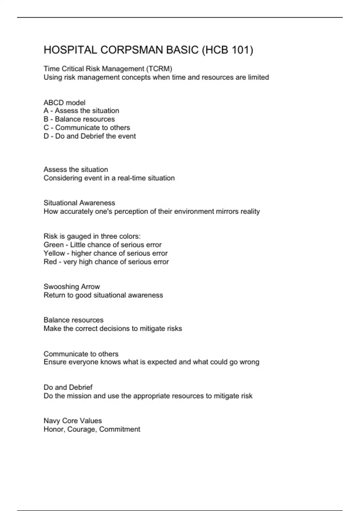 HOSPITAL CORPSMAN BASIC (HCB 101) - HOSPITAL CORPSMAN - Stuvia US