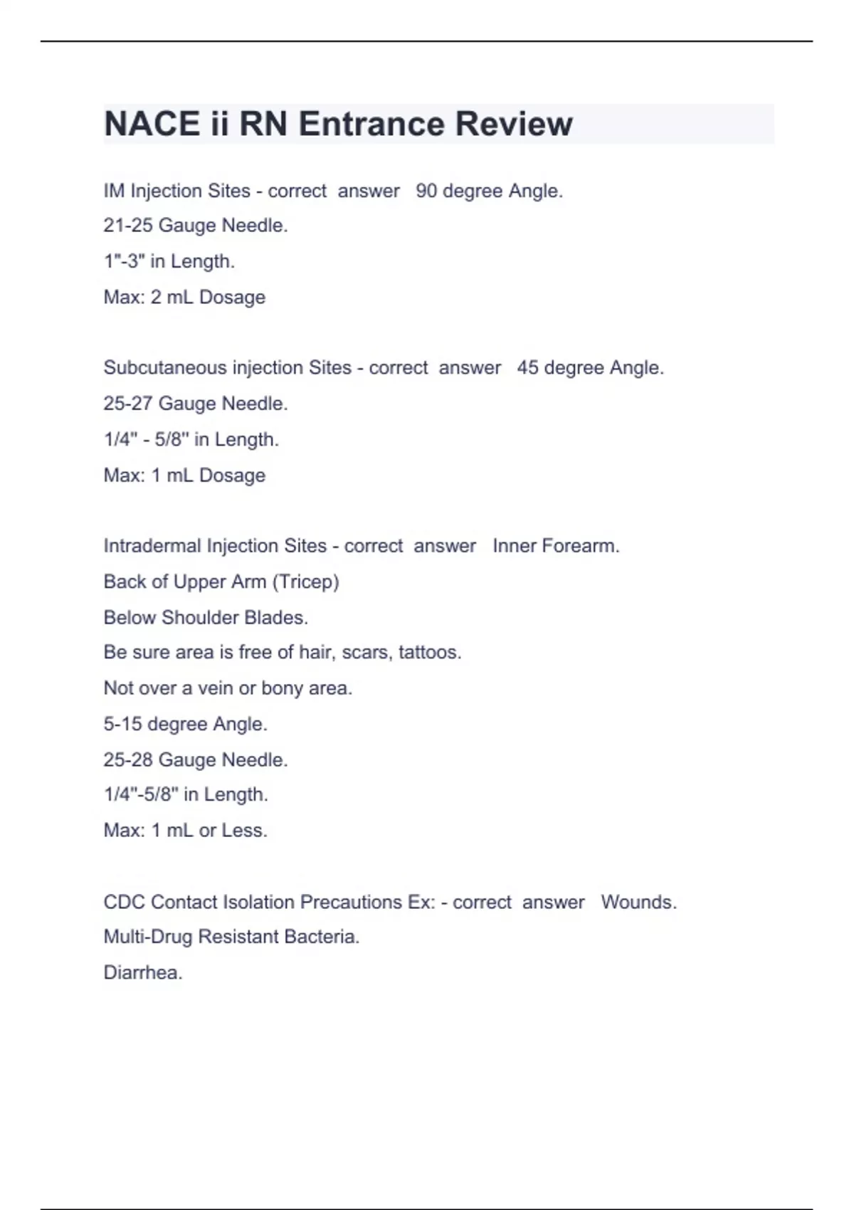 NACE ii RN Entrance Review Questions with complete solution 2024 - NACE ...