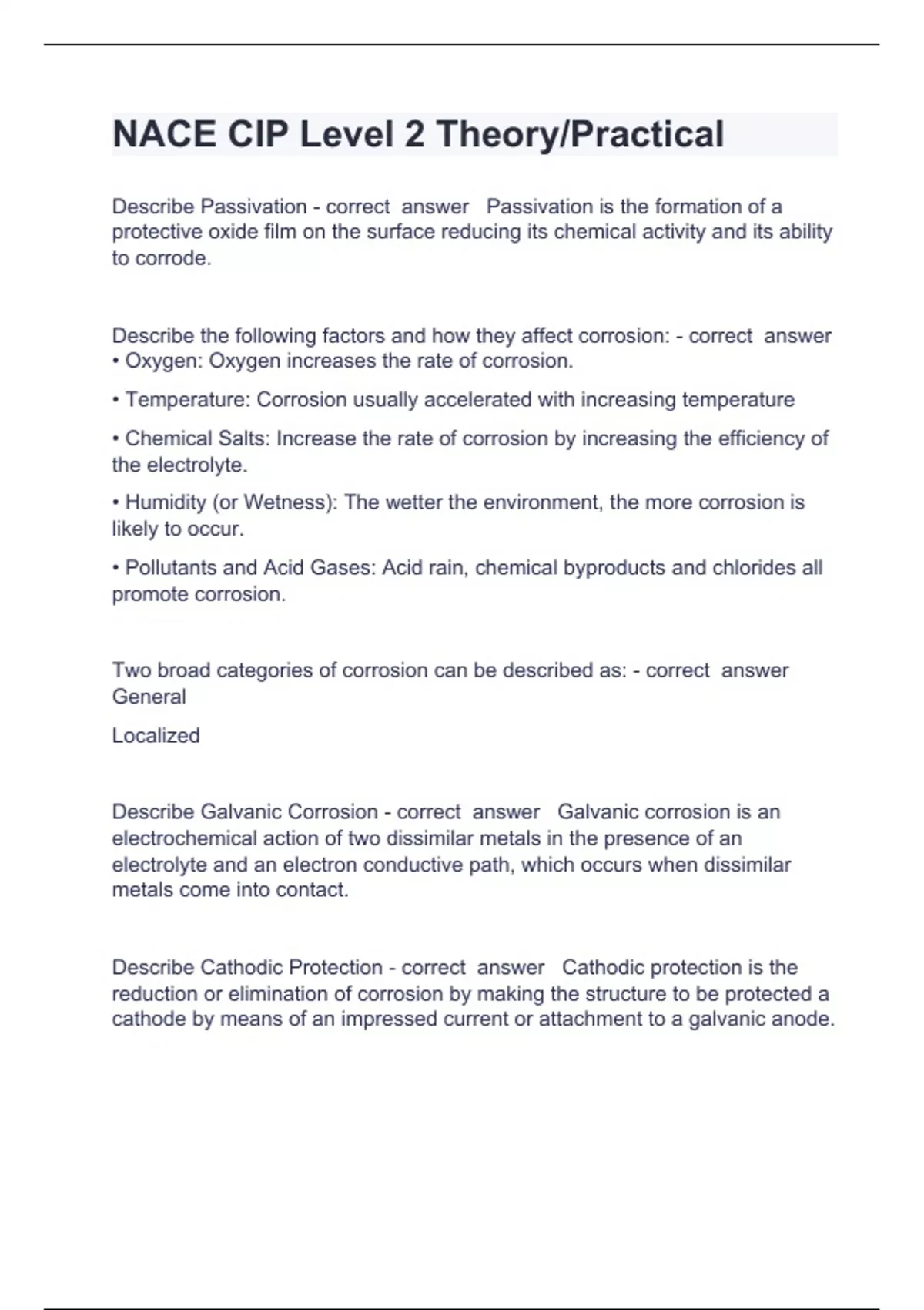 NACE CIP Level 2 Theory Question and answers 100% correct 2024 - NACE ...