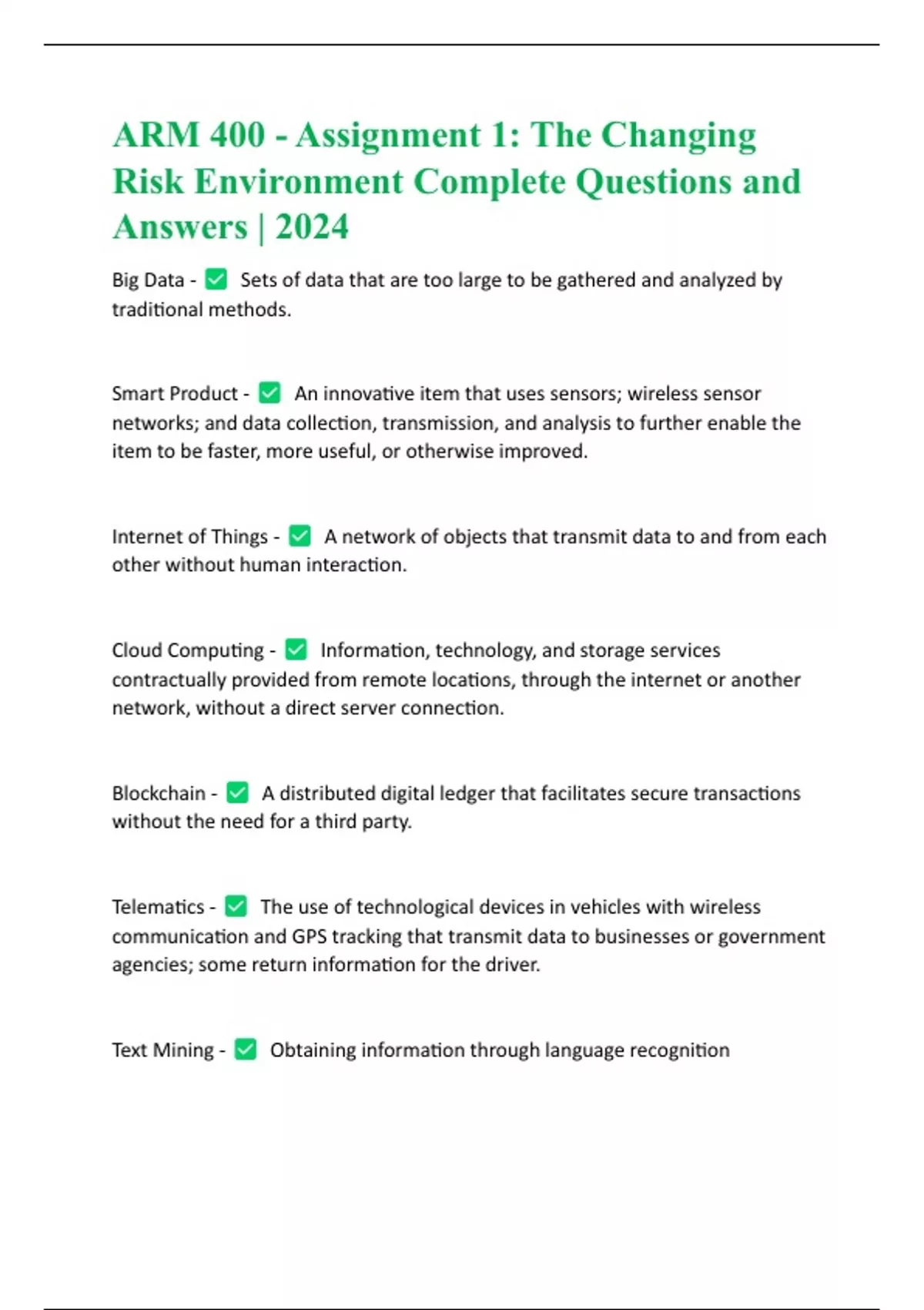 ARM 400 - Assignment 1: The Changing Risk Environment Complete ...