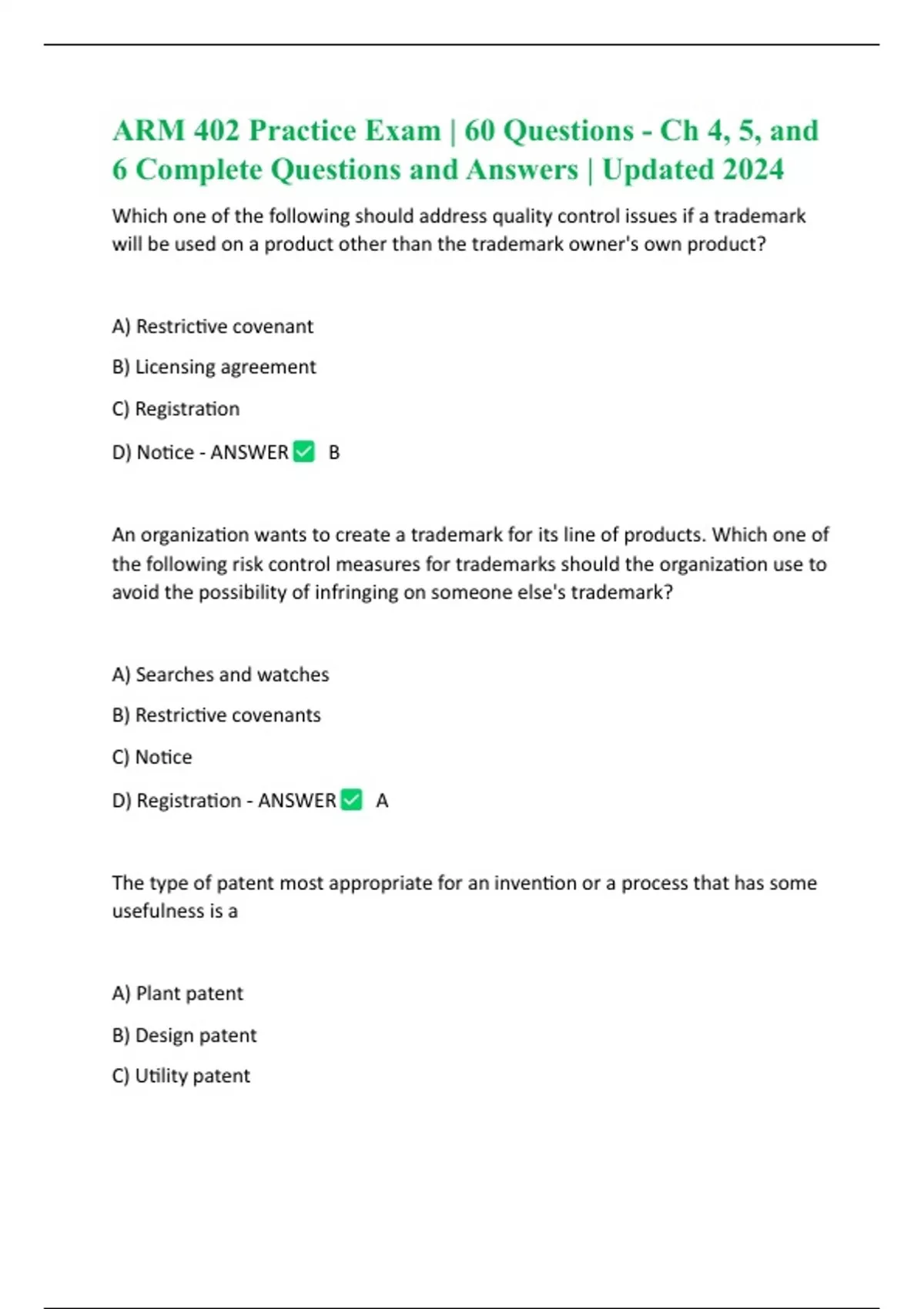 ARM 402 Practice Exam | 60 Questions - Ch 4, 5, and 6 Complete ...