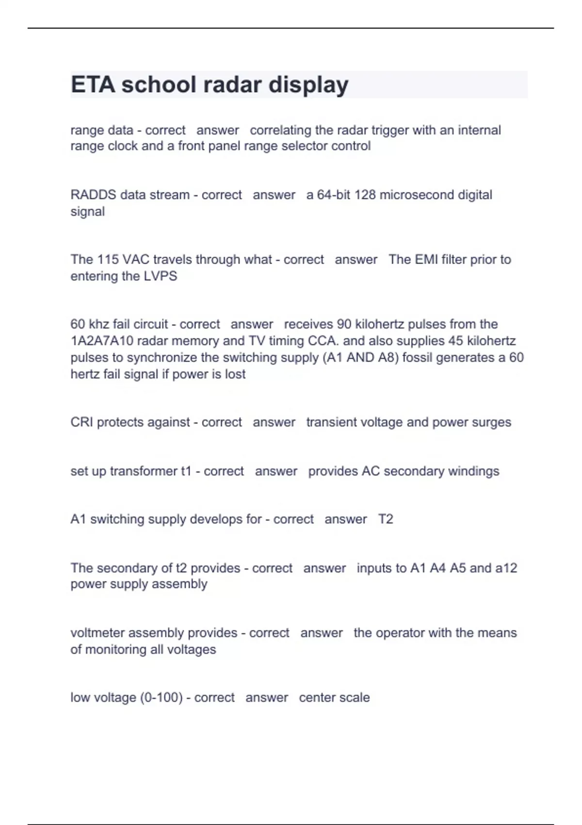 ETA school radar display Question and answers 100% correct 2024 - ETA ...