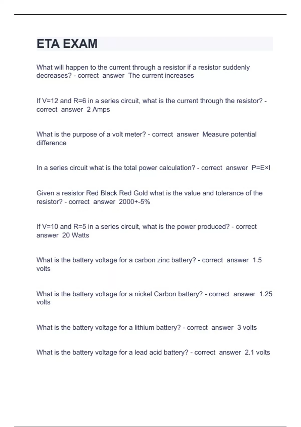 ETA EXAM Question and answers rated A+ 2024 - ETA - Stuvia US