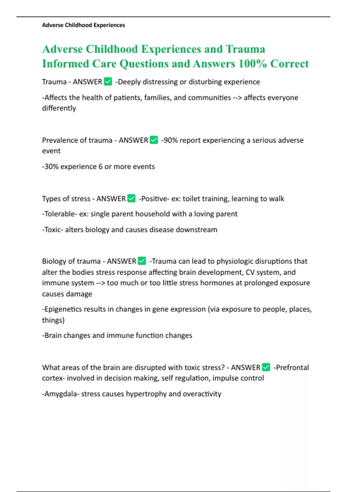 Adverse Childhood Experiences and Trauma Informed Care Questions and ...