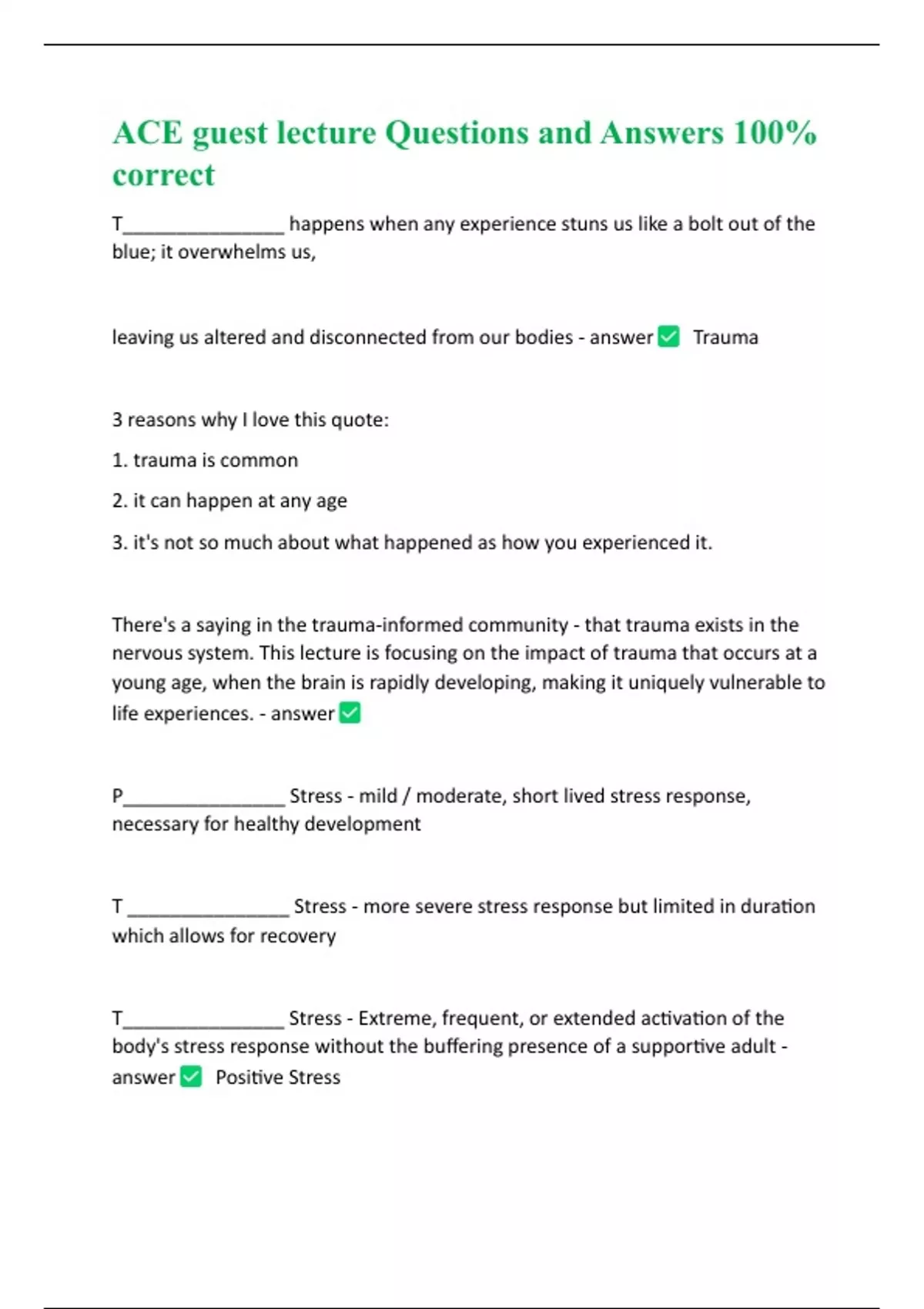 ACE guest lecture Questions and Answers 100% correct - Adverse ...