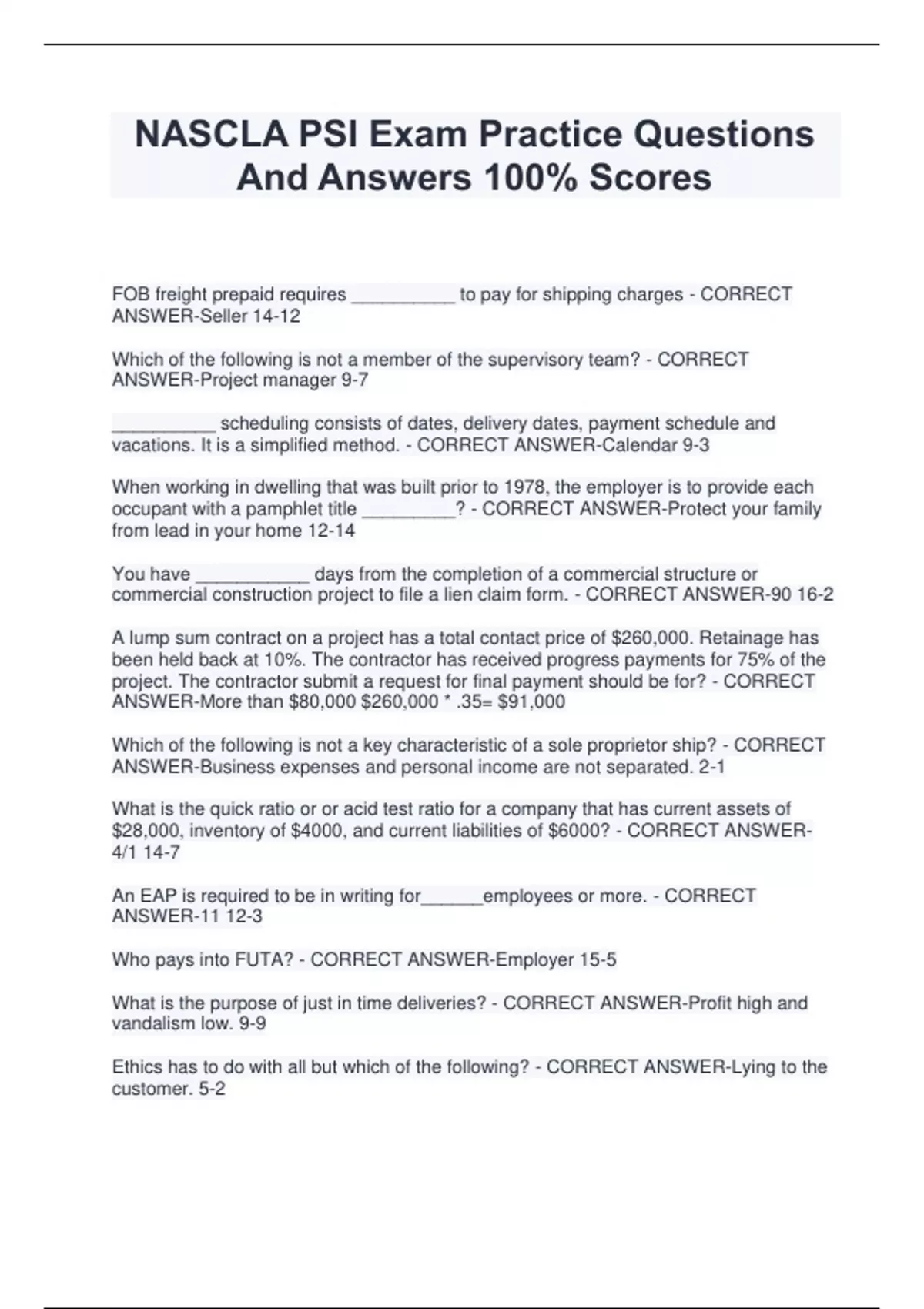 NASCLA PSI Exam Practice Questions And Answers 100% Scores - NASCLA ...