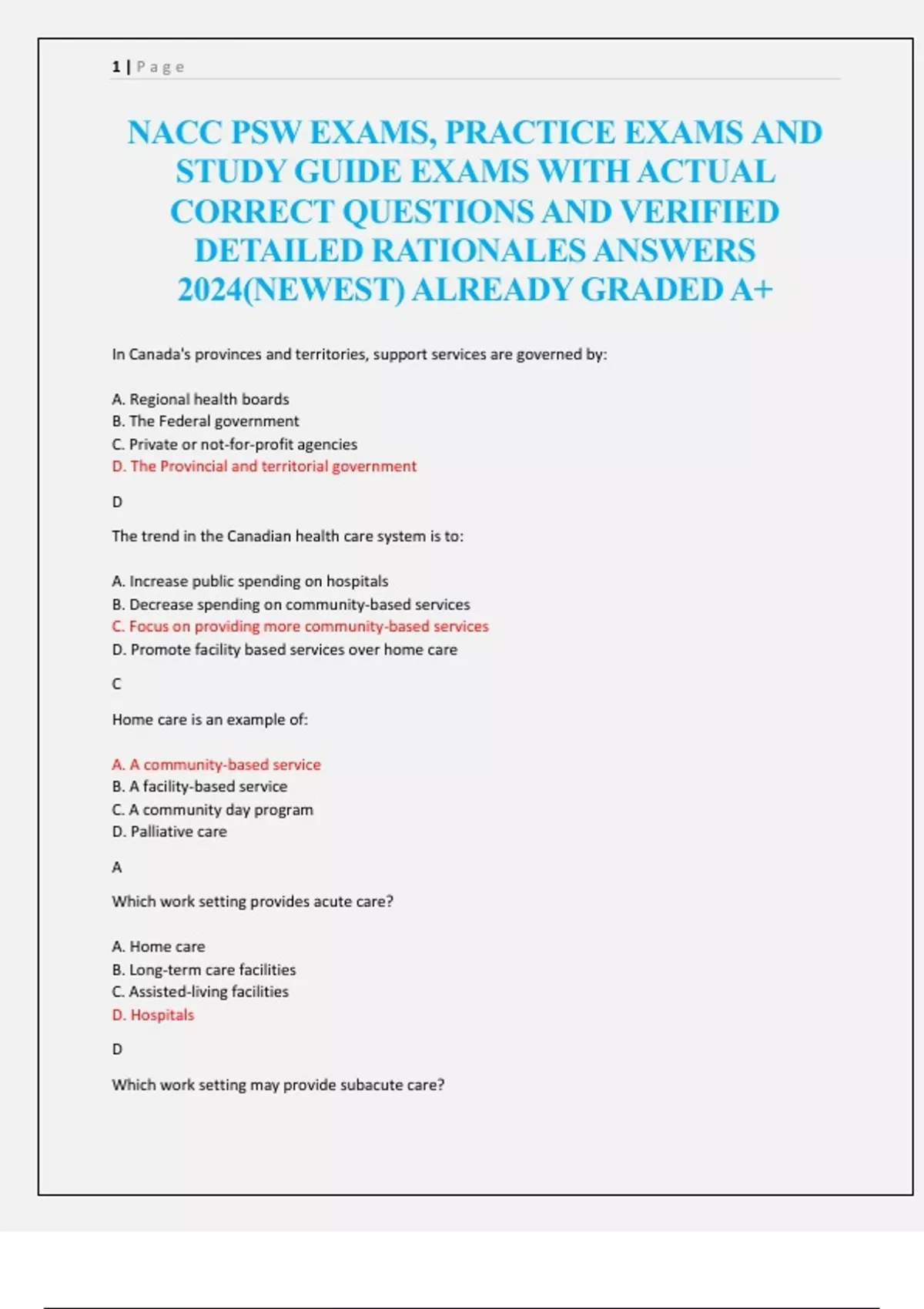 NACC PSW EXAMS, PRACTICE EXAMS AND STUDY GUIDE EXAMS WITH ACTUAL ...