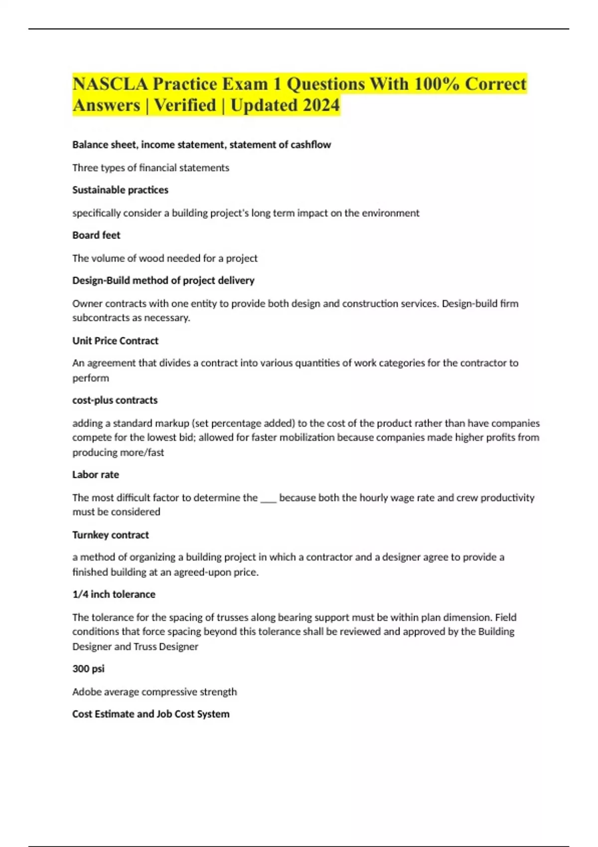 NASCLA Practice Exam 1 Questions With 100% Correct Answers | Verified ...