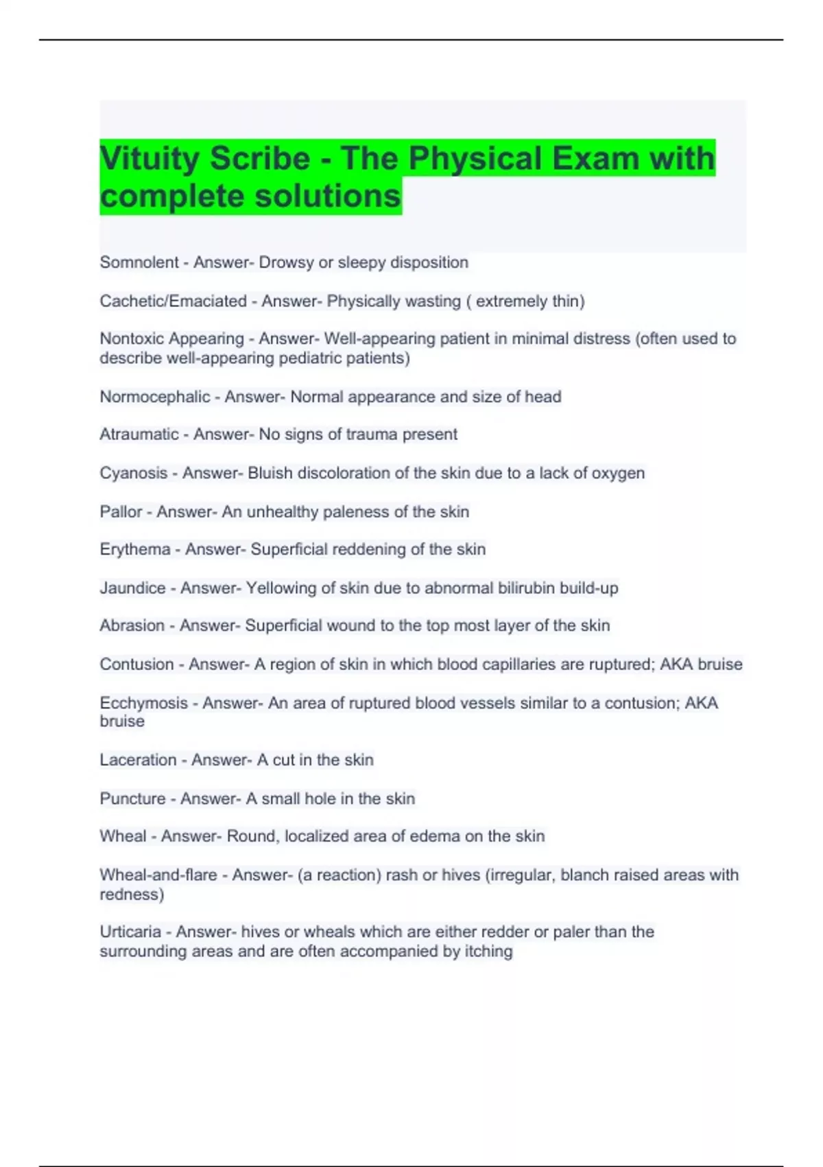 Vituity Scribe - The Physical Exam with complete solutions /2024 ...