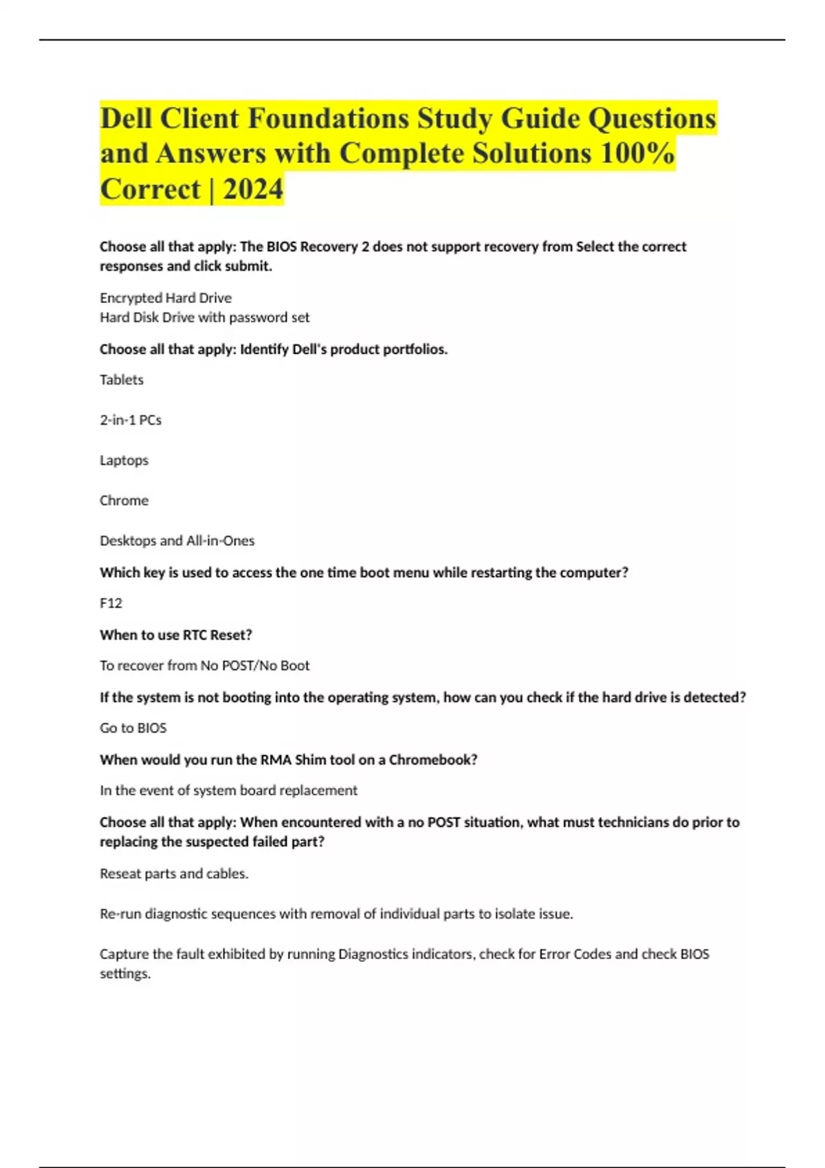 Package deal for Dell Client Foundations Exam. All Files With Complete ...