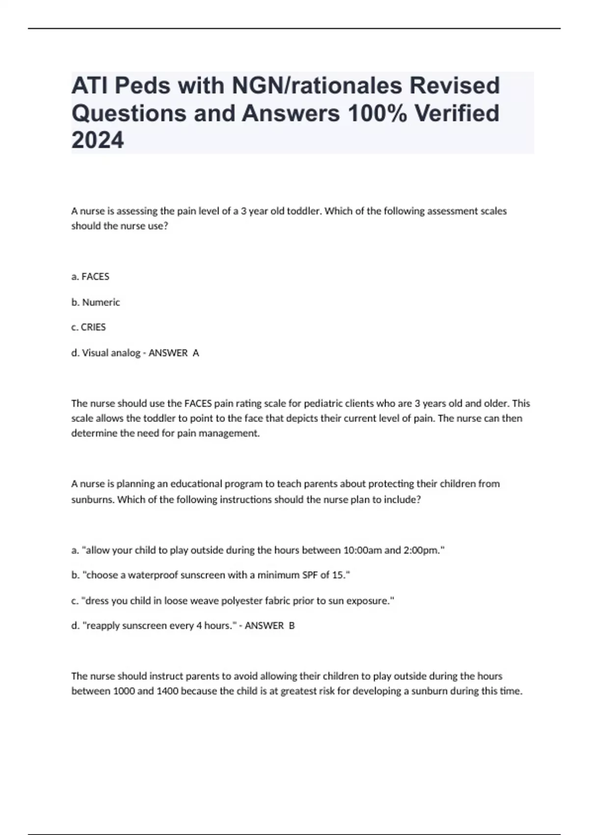 ATI Peds with NGN/rationales Revised Questions and Answers 100% ...