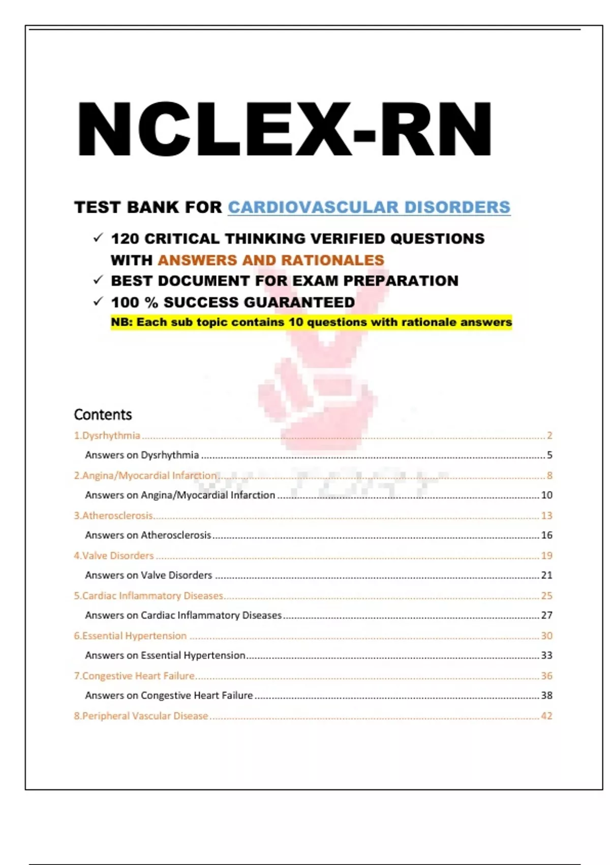 NCLEX-RN TEST BANK FOR CARDIOVASCULAR DISORDERS|NCLEX-RN QUESTIONS WITH ...