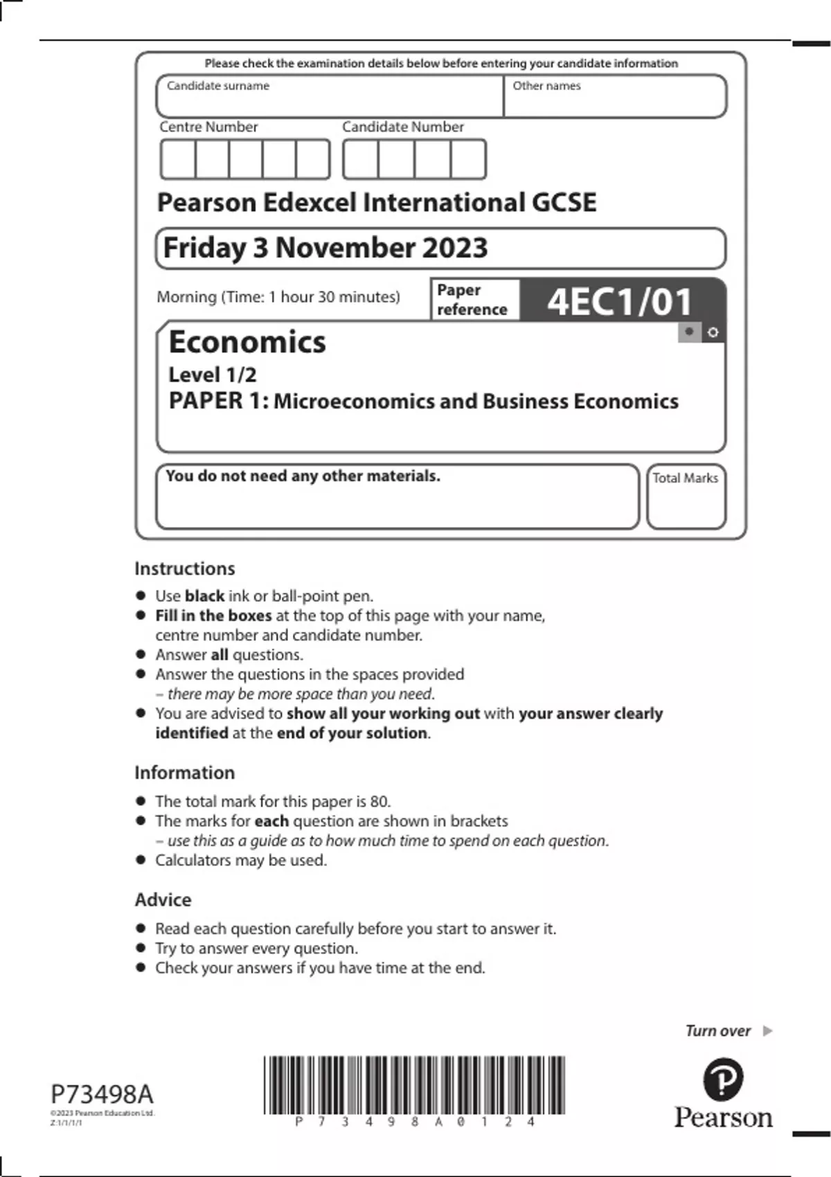 Pearson Edexcel International GCSE || Economics PAPER 1: Microeconomics ...