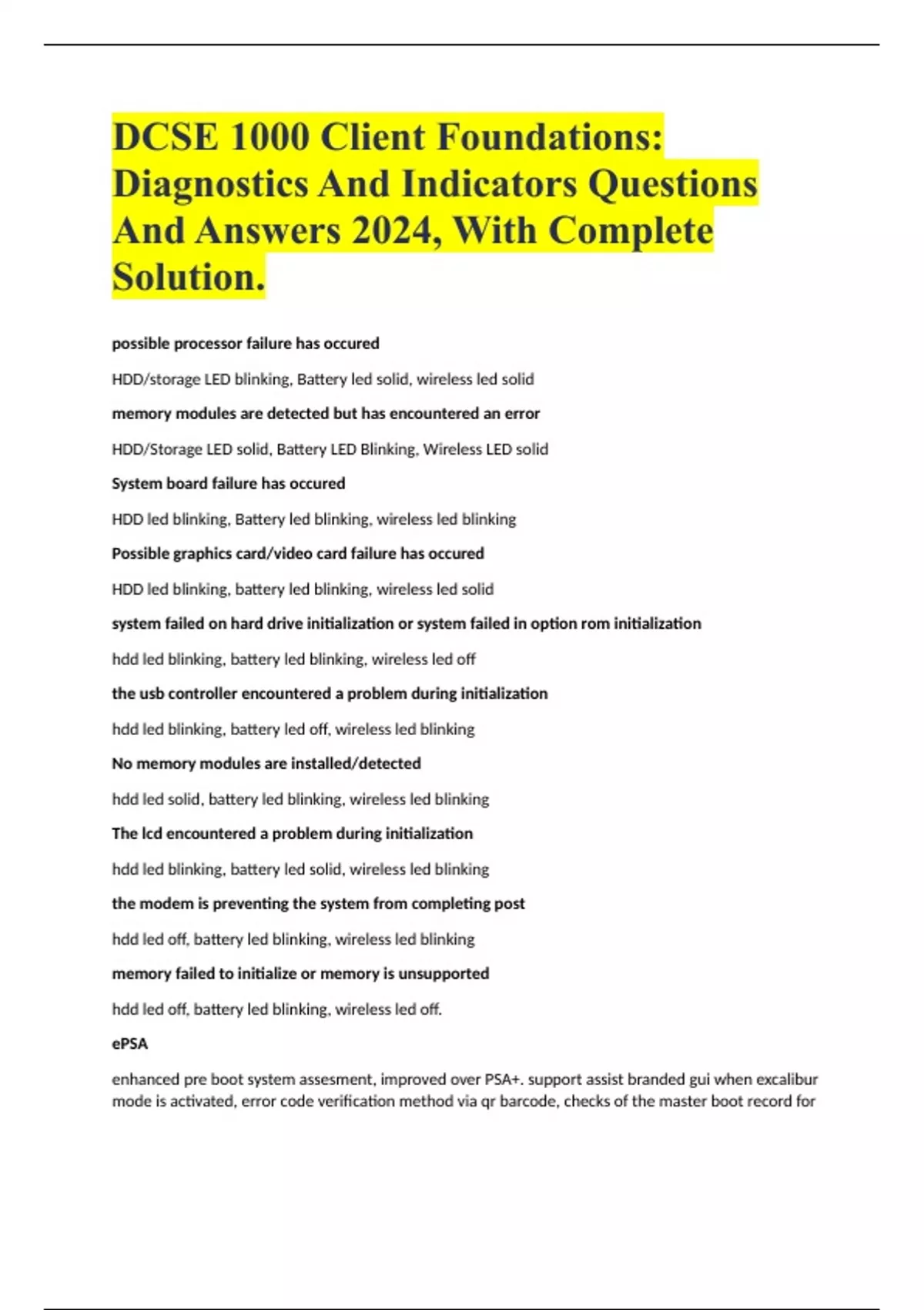 DCSE 1000 Client Foundations: Diagnostics And Indicators Questions And ...