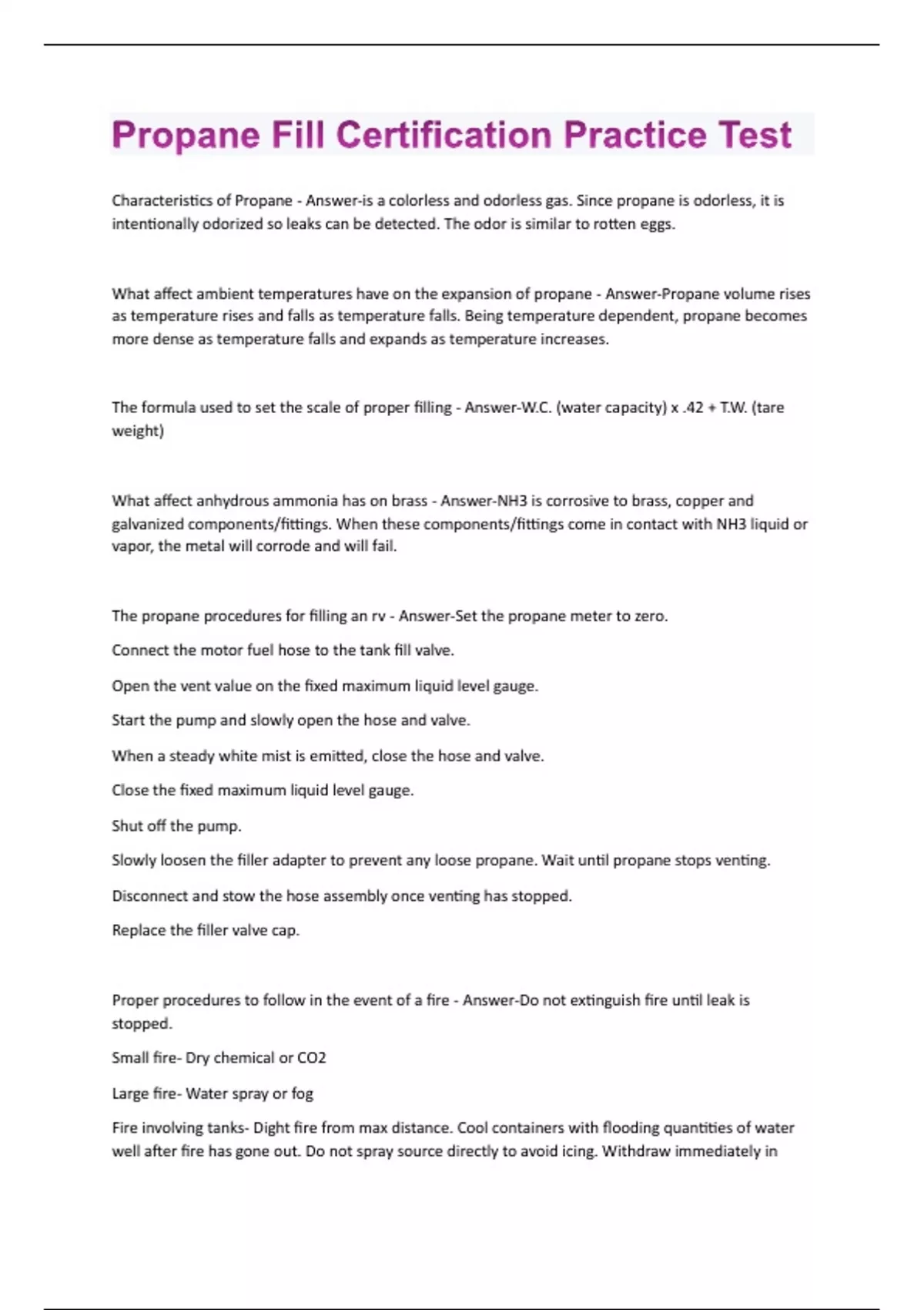 Propane Fill Certification Practice Test Questions With Correct Answers ...