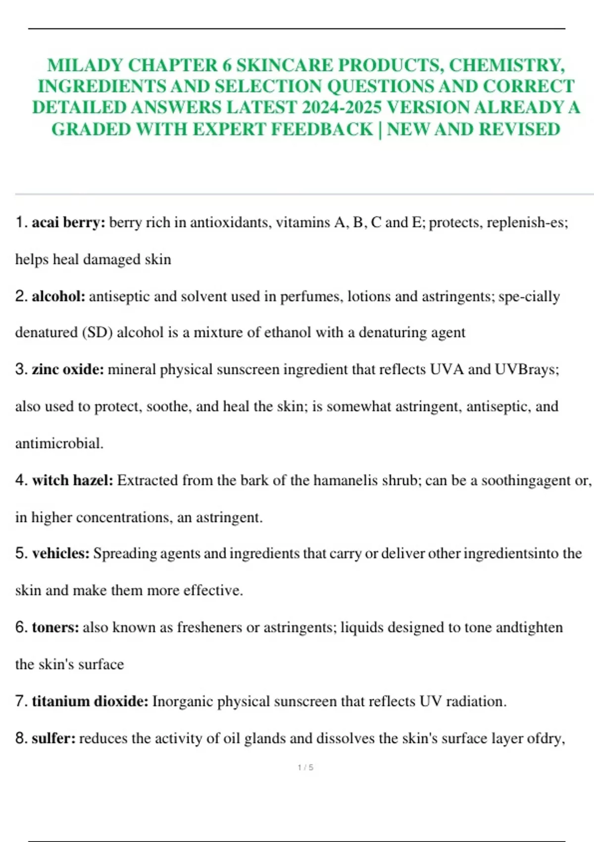 MILADY CHAPTER 6 SKINCARE PRODUCTS, CHEMISTRY, INGREDIENTS AND ...