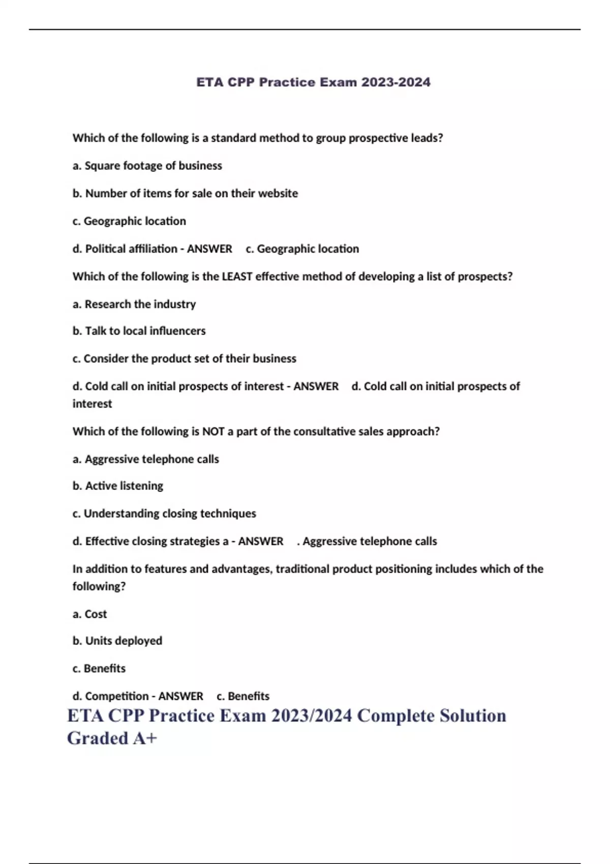 ETA CPP Practice Exam 2023/2024 Complete Solution Graded A+ - Eta cpp ...
