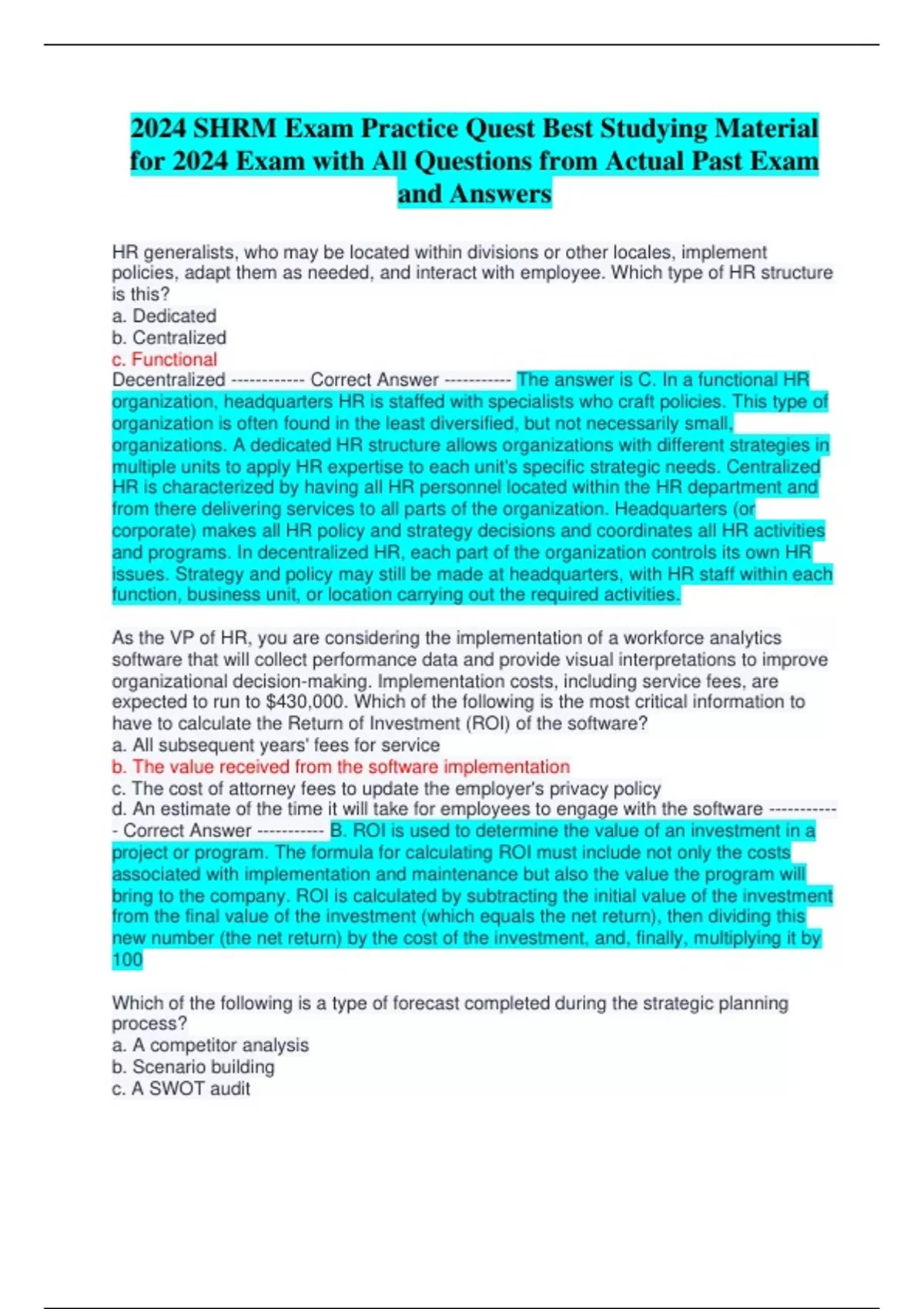 2024 SHRM Exam Practice Questions Best Studying Material for 2024 Exam ...