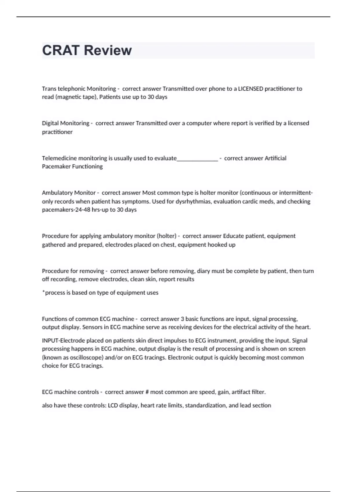 CRAT Review 2024/2025 updated to pass - CRAT - Stuvia US