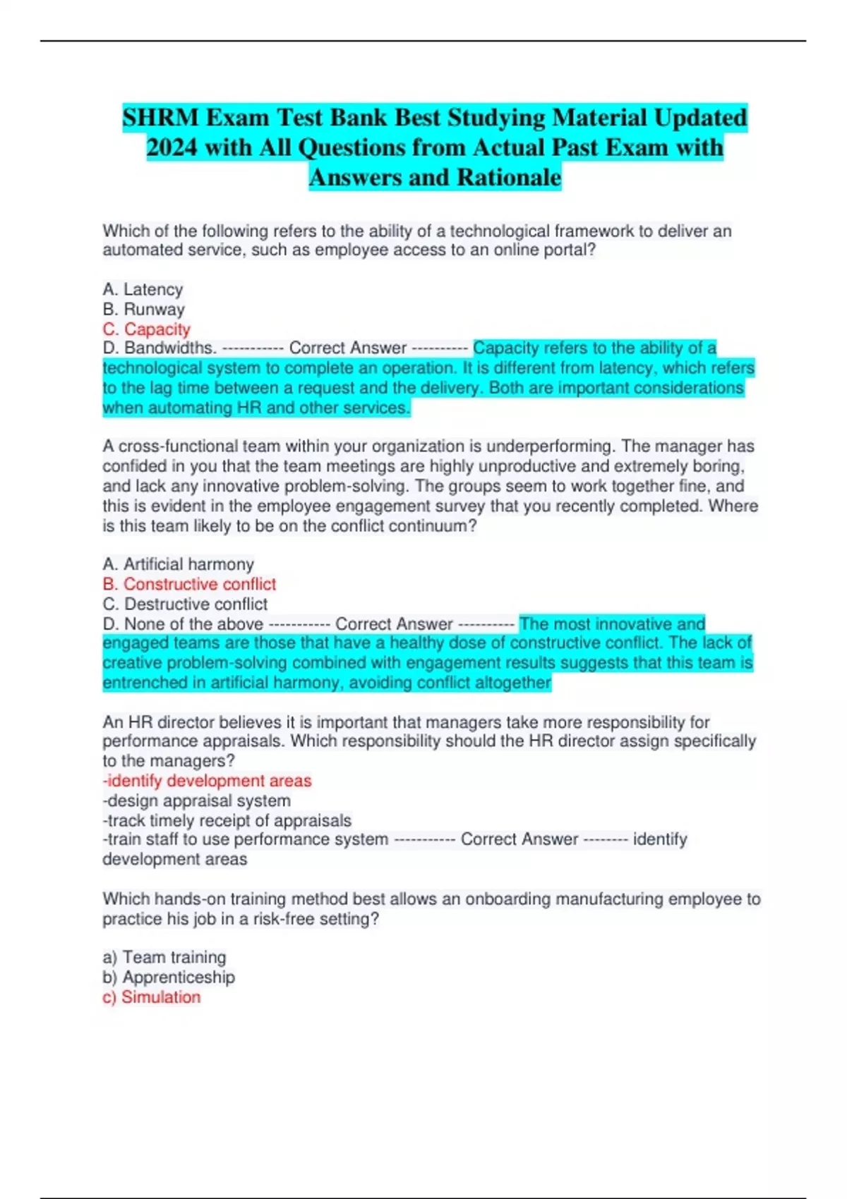 SHRM Pre-Test, Post-Test and Practice test Exam New Version Best ...