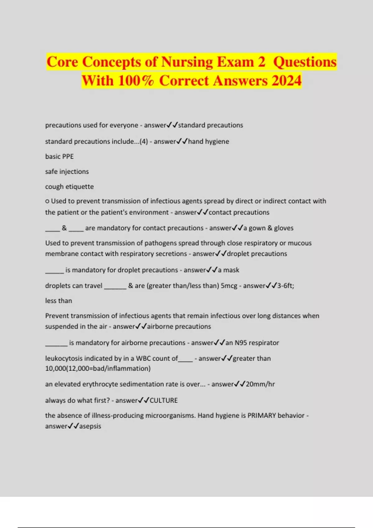Core Concepts of Nursing Exam 2 Questions With 100% Correct Answers ...