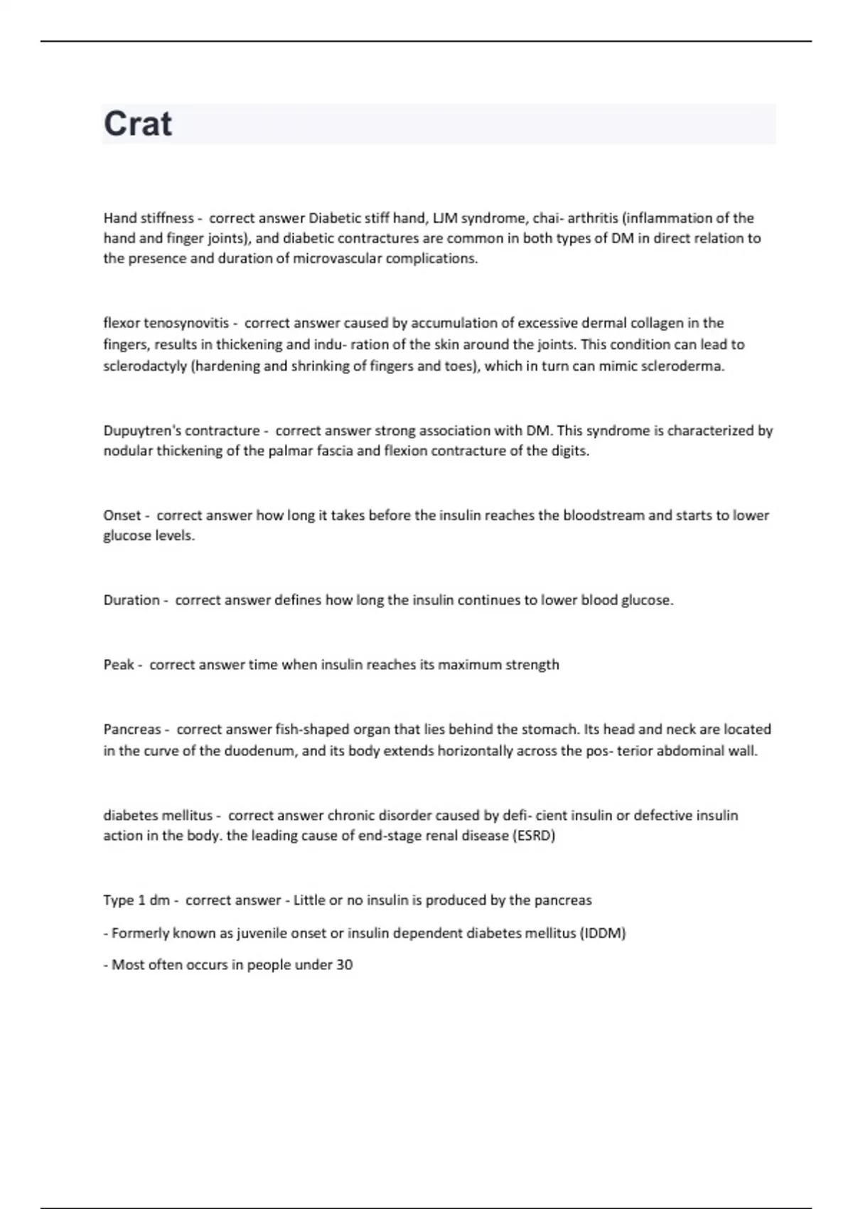Crat questions and correct answers 2024/2024 - CRAT - Stuvia US