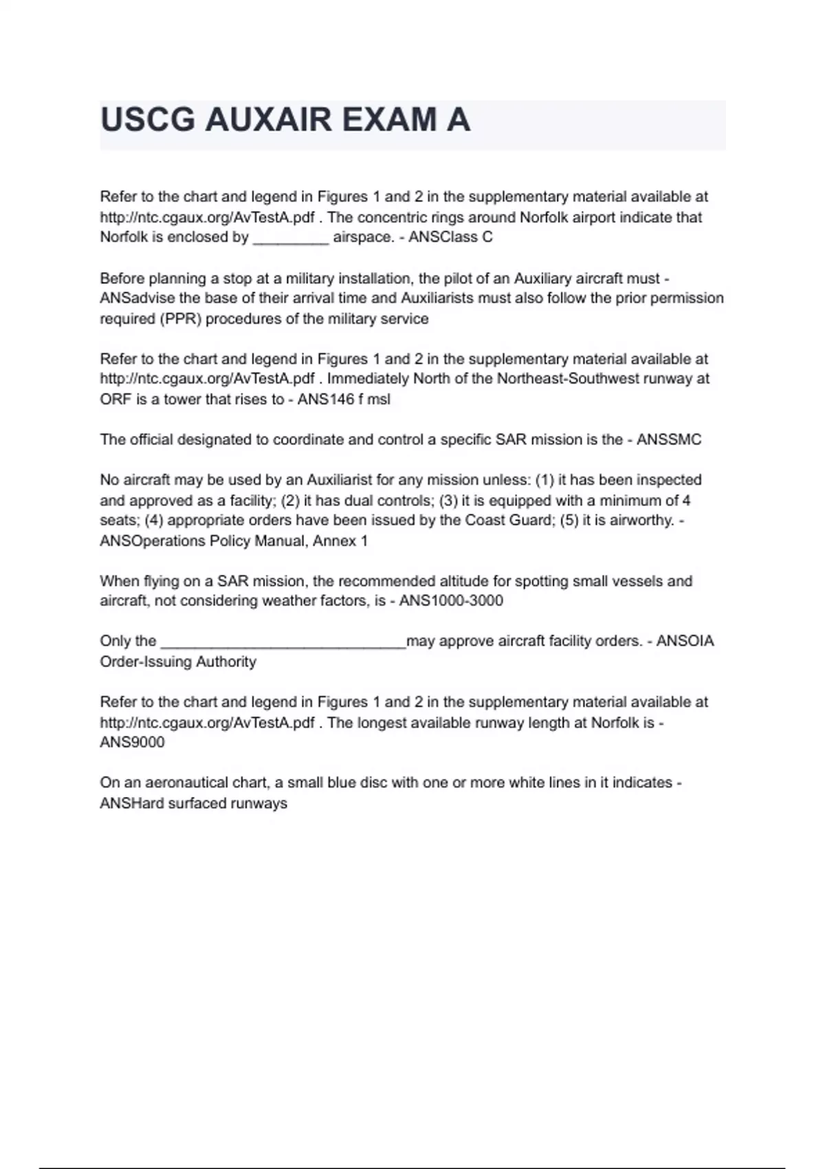 USCG AUXAIR EXAM A 2024/2025 A+ score assured (100% verified) - USCG ...