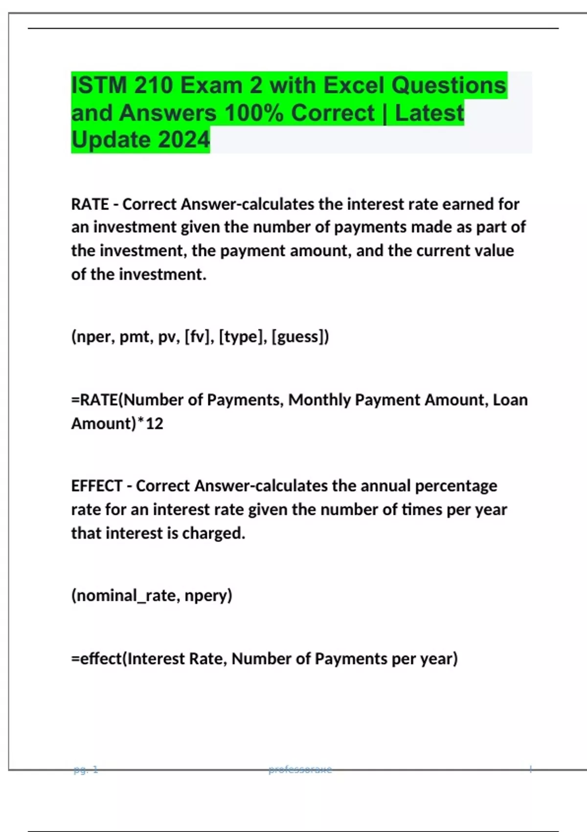 ISTM 210 Exam 2 with Excel Questions and Answers 100% Correct | Latest ...