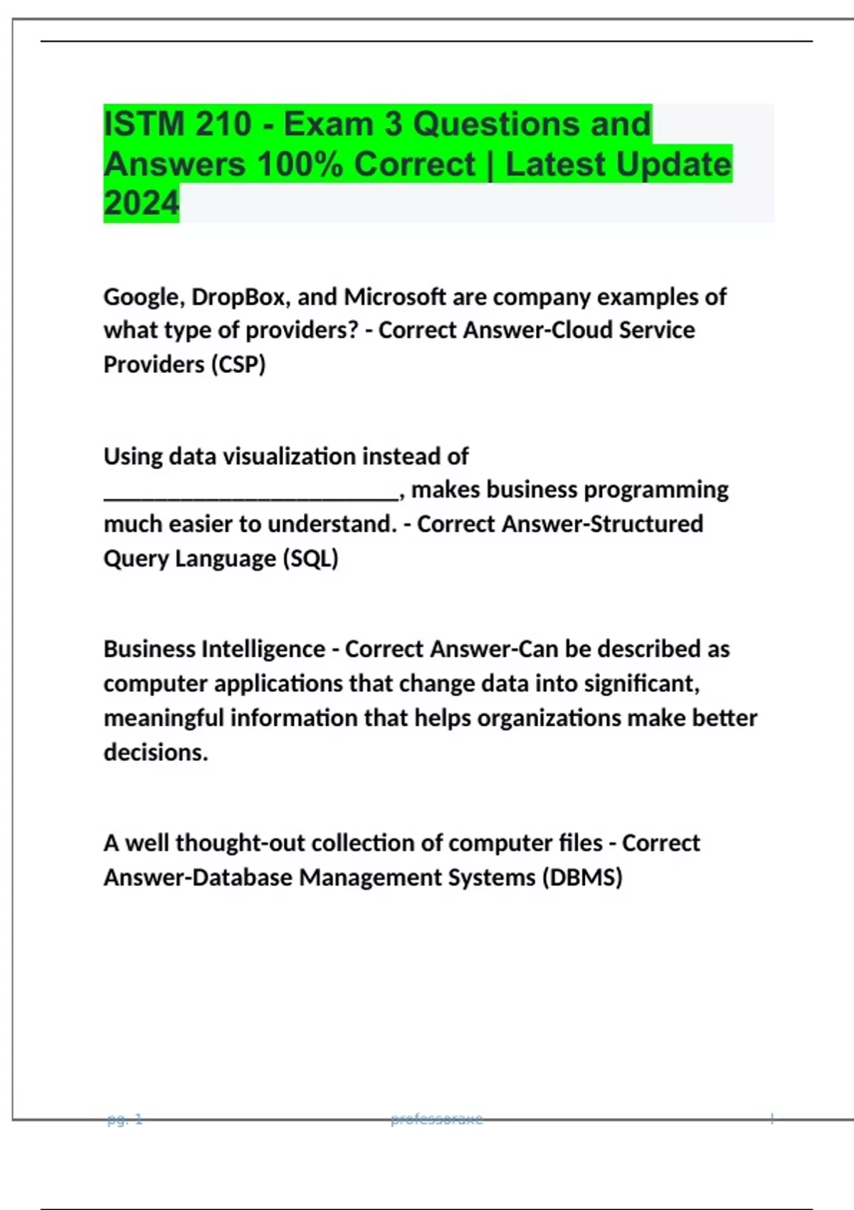 ISTM 210 - Exam 3 Questions and Answers 100% Correct | Latest Update ...