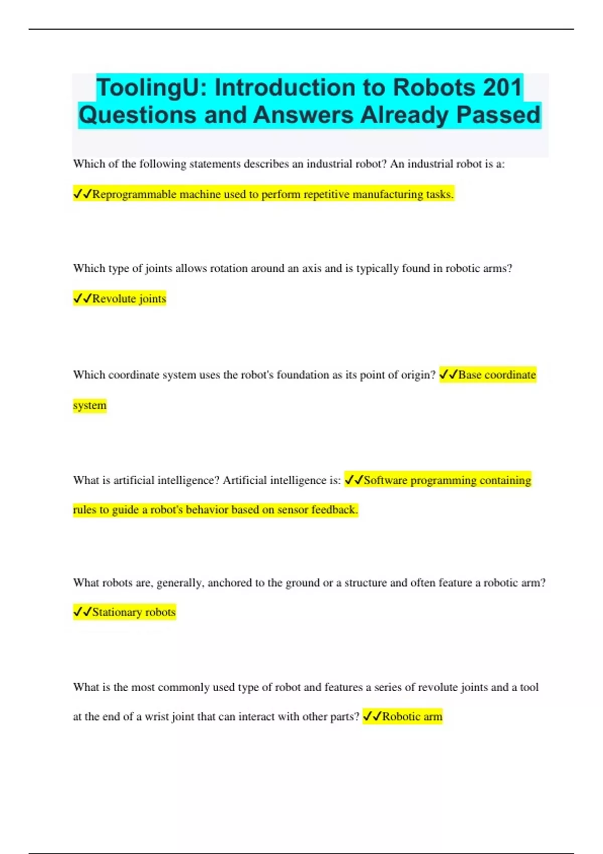 ToolingU: Introduction to Robots 201 Questions and Answers Already ...